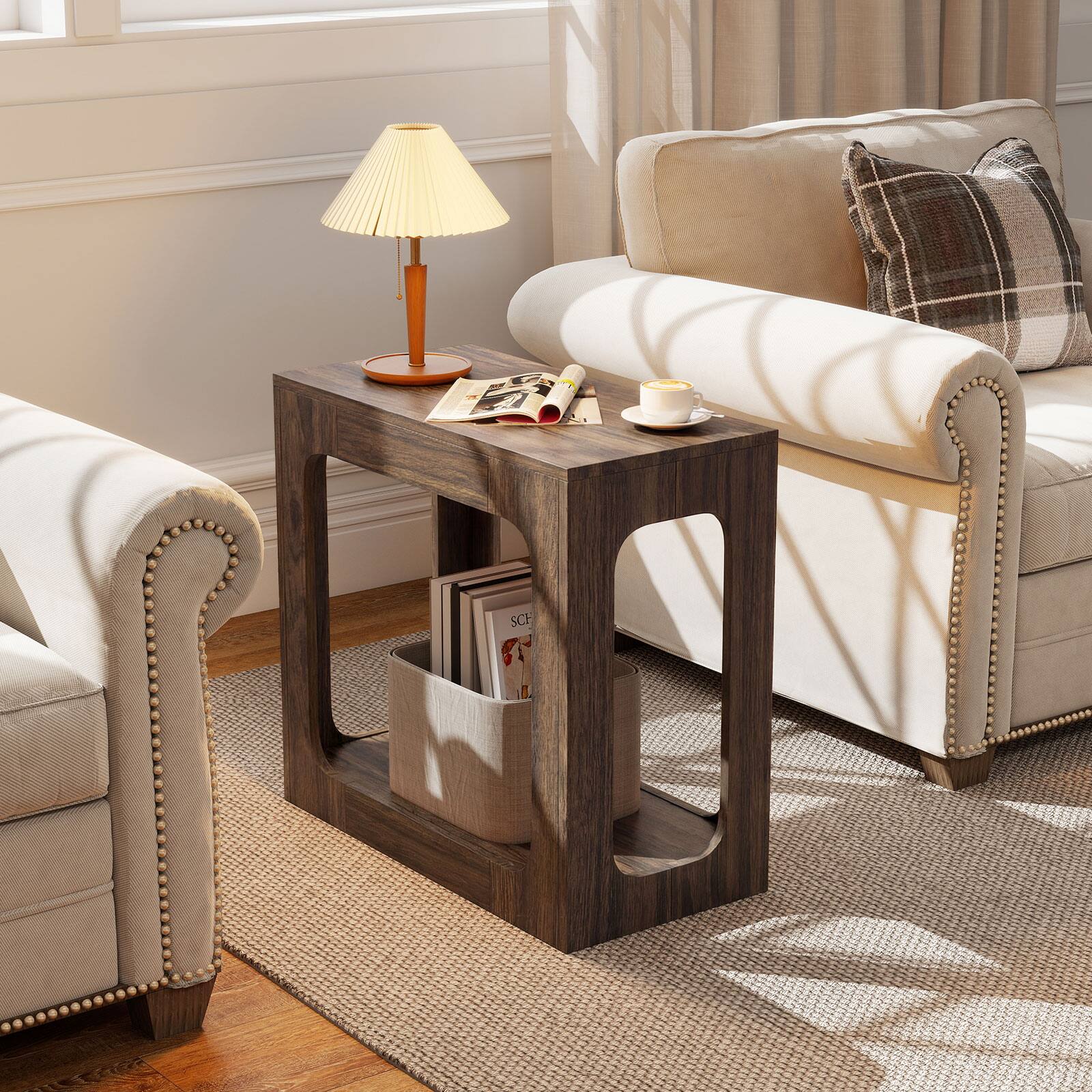 Costway 2 PCS 2 Tier End Table with Storage Shelf Hollow out Design for ...