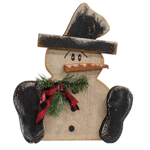 BreeBe Rustic Wood Snowy Sitting Top Hat Snowman 16"H Multicolor G24416 ...