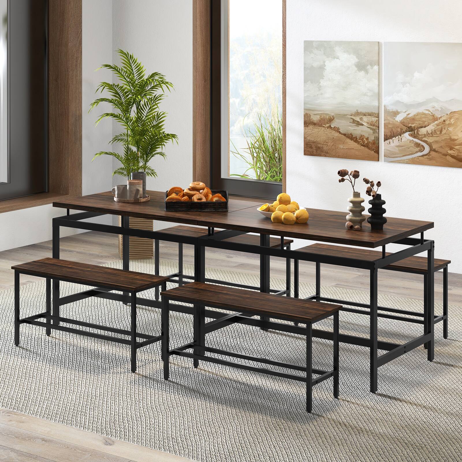 Costway 3 PCS Dining Table Set for 4 w/ 43" Wooden Kitchen Table 2 ...