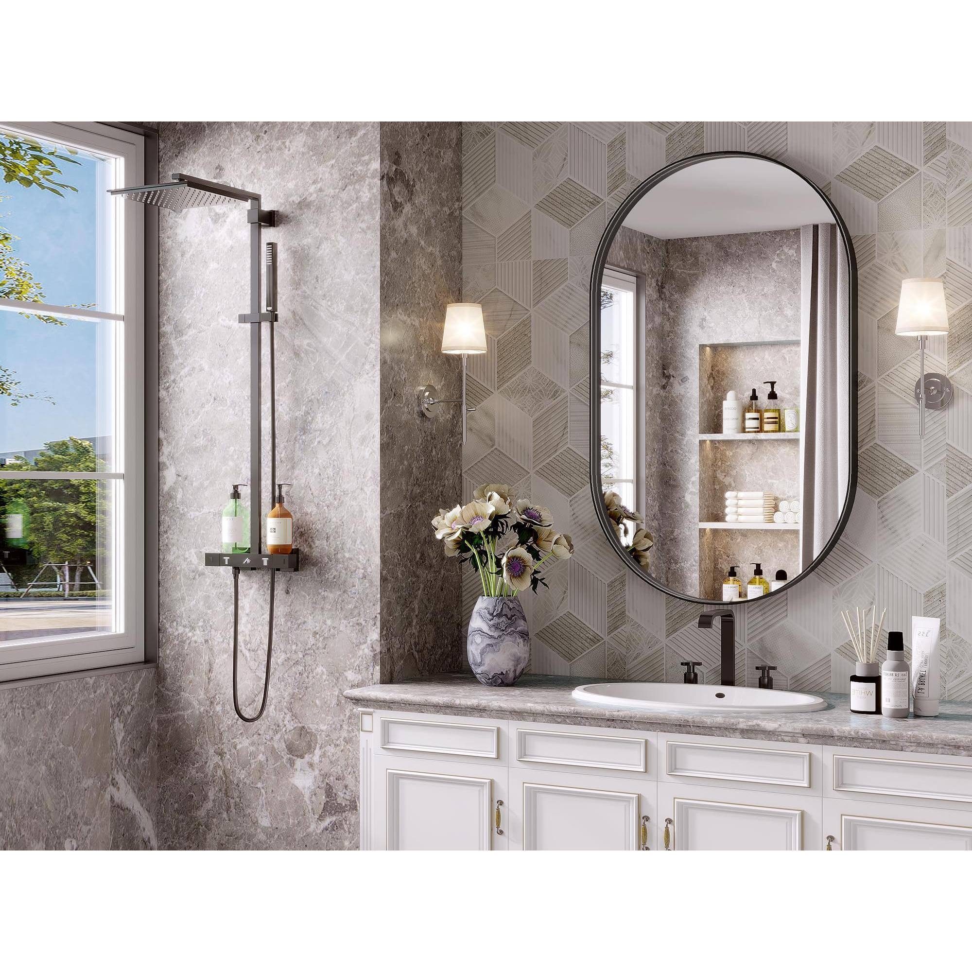 Comfort Essence Oval Mirror For Bathroom 24 X Vanity Wall Mounted Metal ...