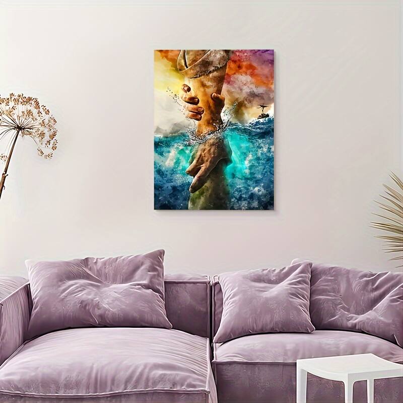 blue 1pc wood frame canvas painting, hand of god wall painting ...
