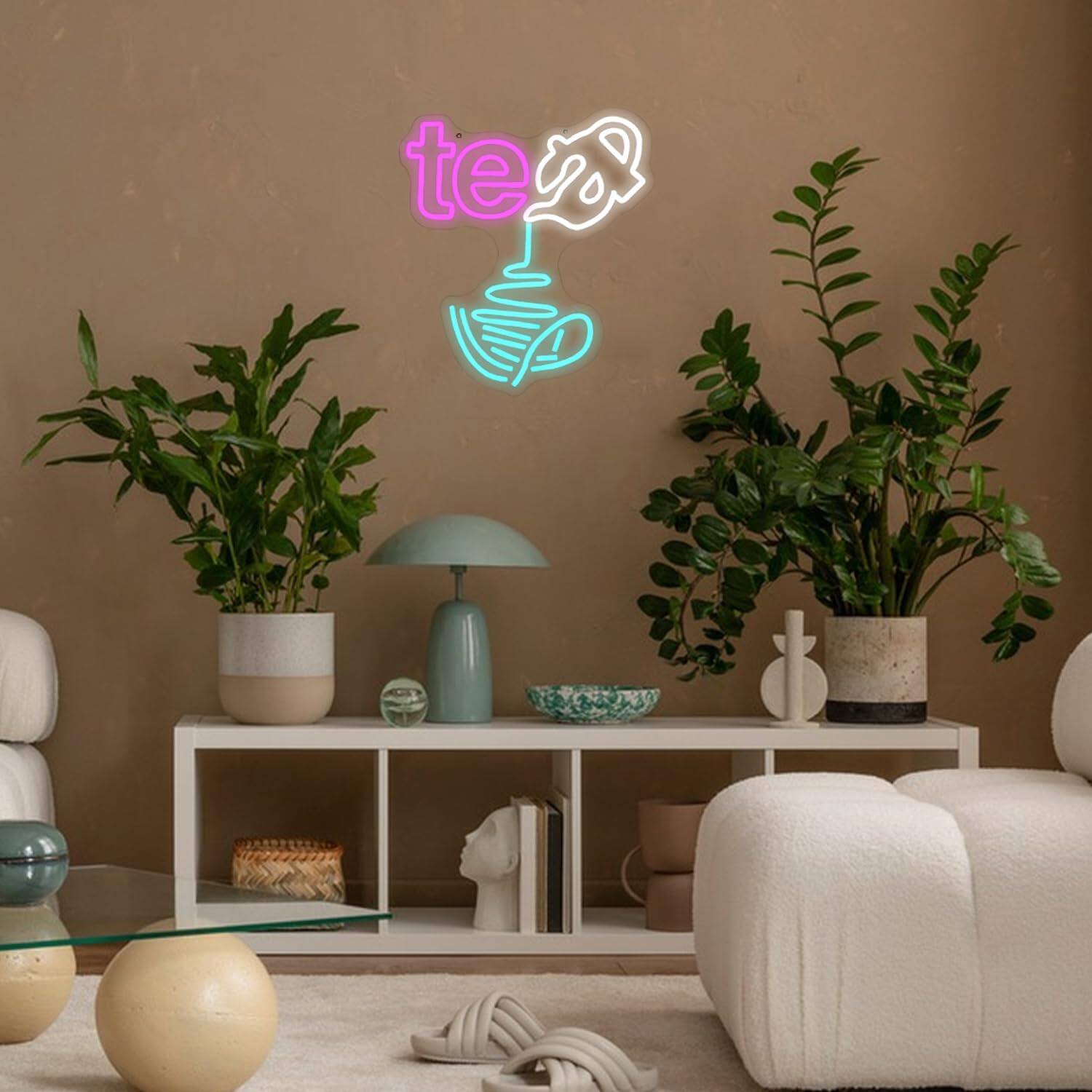 Auledio Tea Neon Sign Blue Teapot Neon Light Dimmable Tea Pouring Neon ...