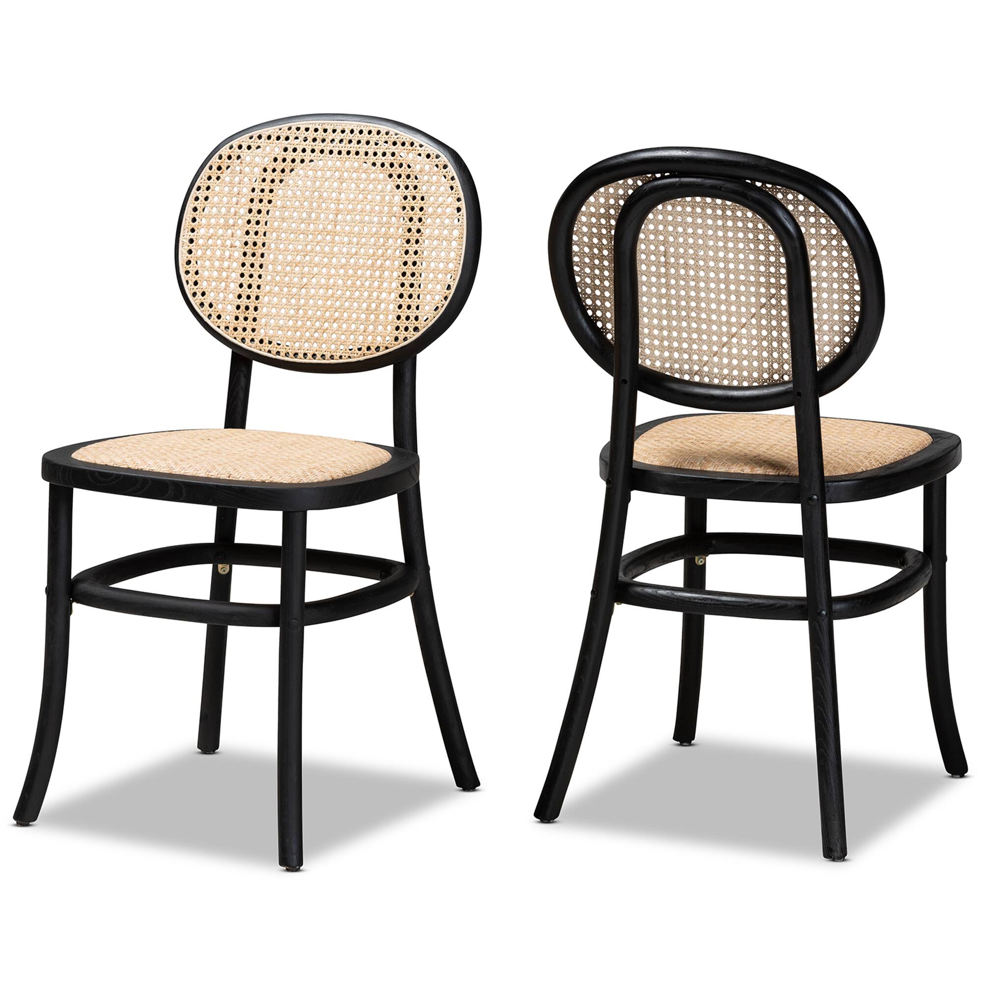 Baxton Studio Garold Mid Century Modern Woven Rattan and Wood 2 Piece Cane Dining Chair Set ...