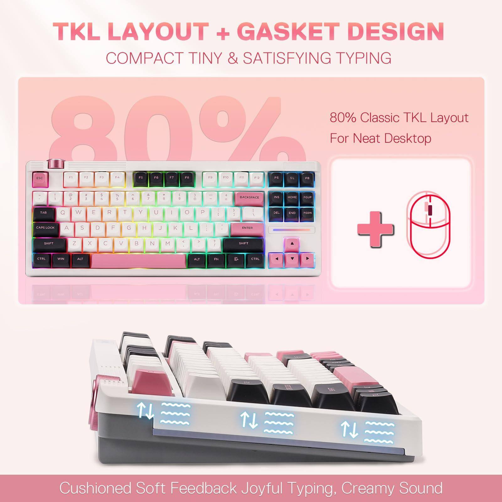 COTTAGE K729 80 Gasket Gaming Tkl Mechanical W knob Control Mix color ...