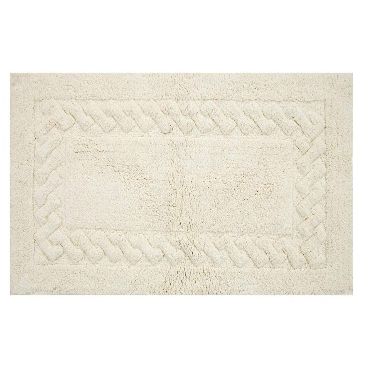 Knightsbridge Luxurious Chain Border Bath Rug Cotton Non Slip Ivory ...