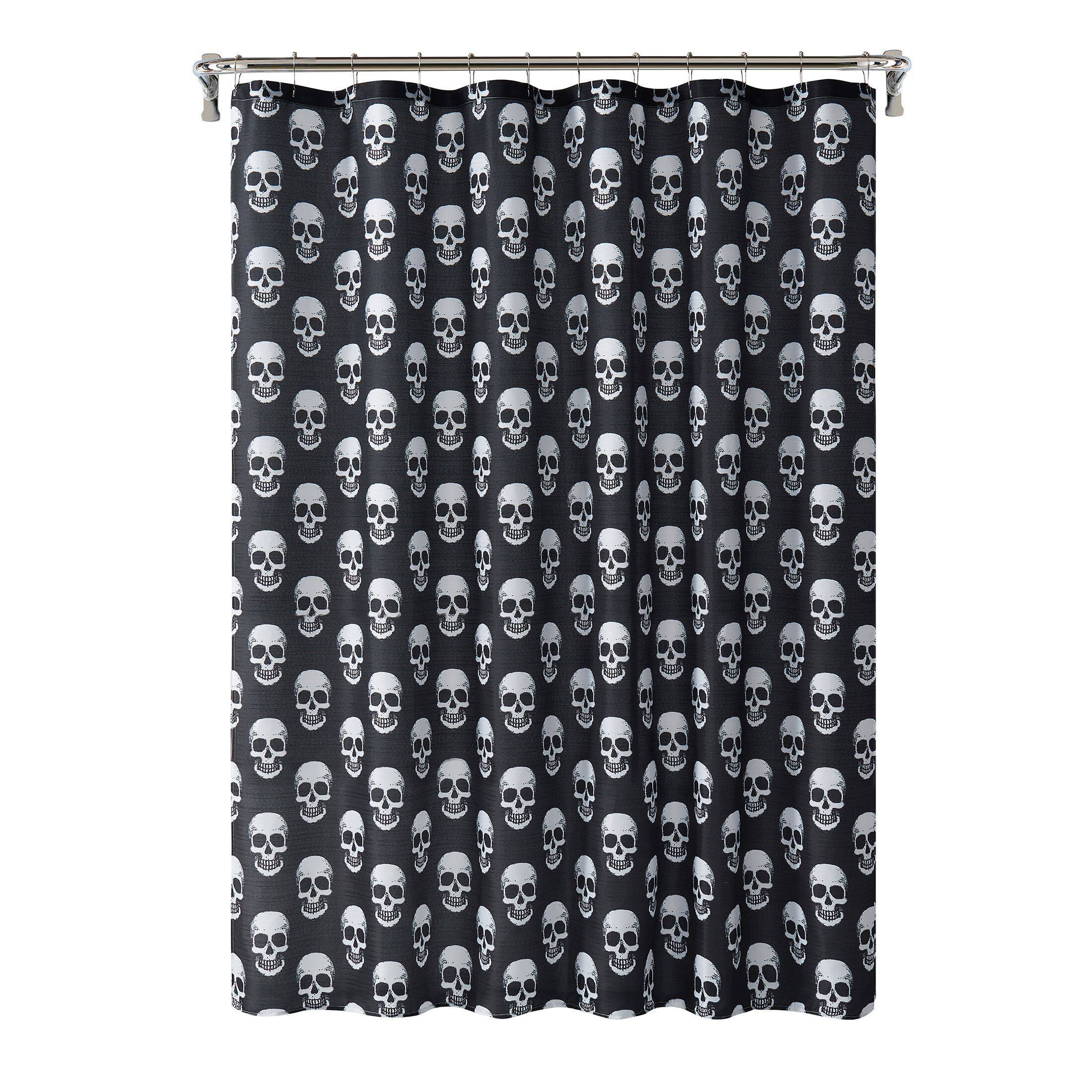Kate Aurora Halloween Accents White Spooky Skulls Fabric Shower Curtain ...