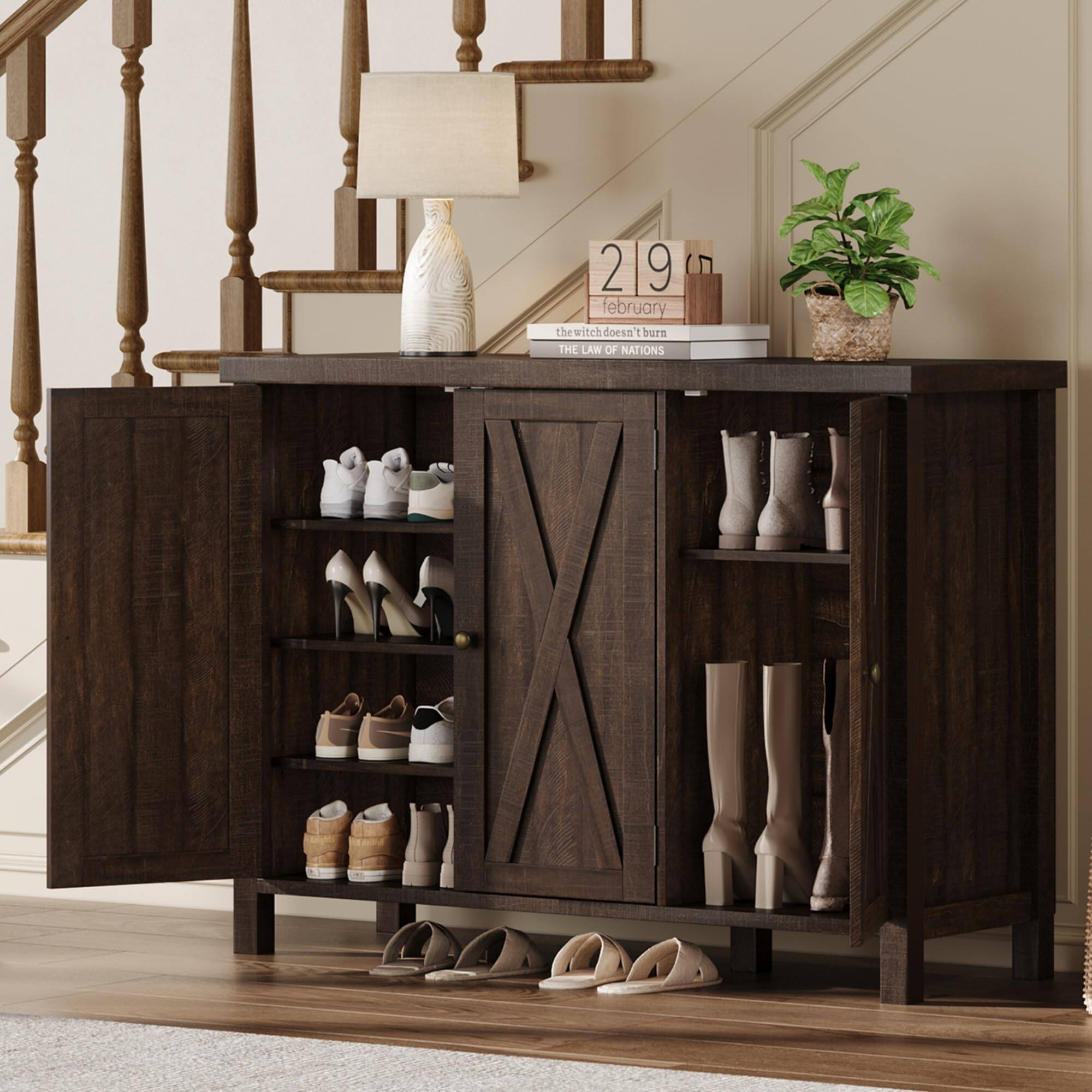 Acekool Shoe Cabinet with Doors, Farmhouse 35 in Shoe Storage Cabinet ...