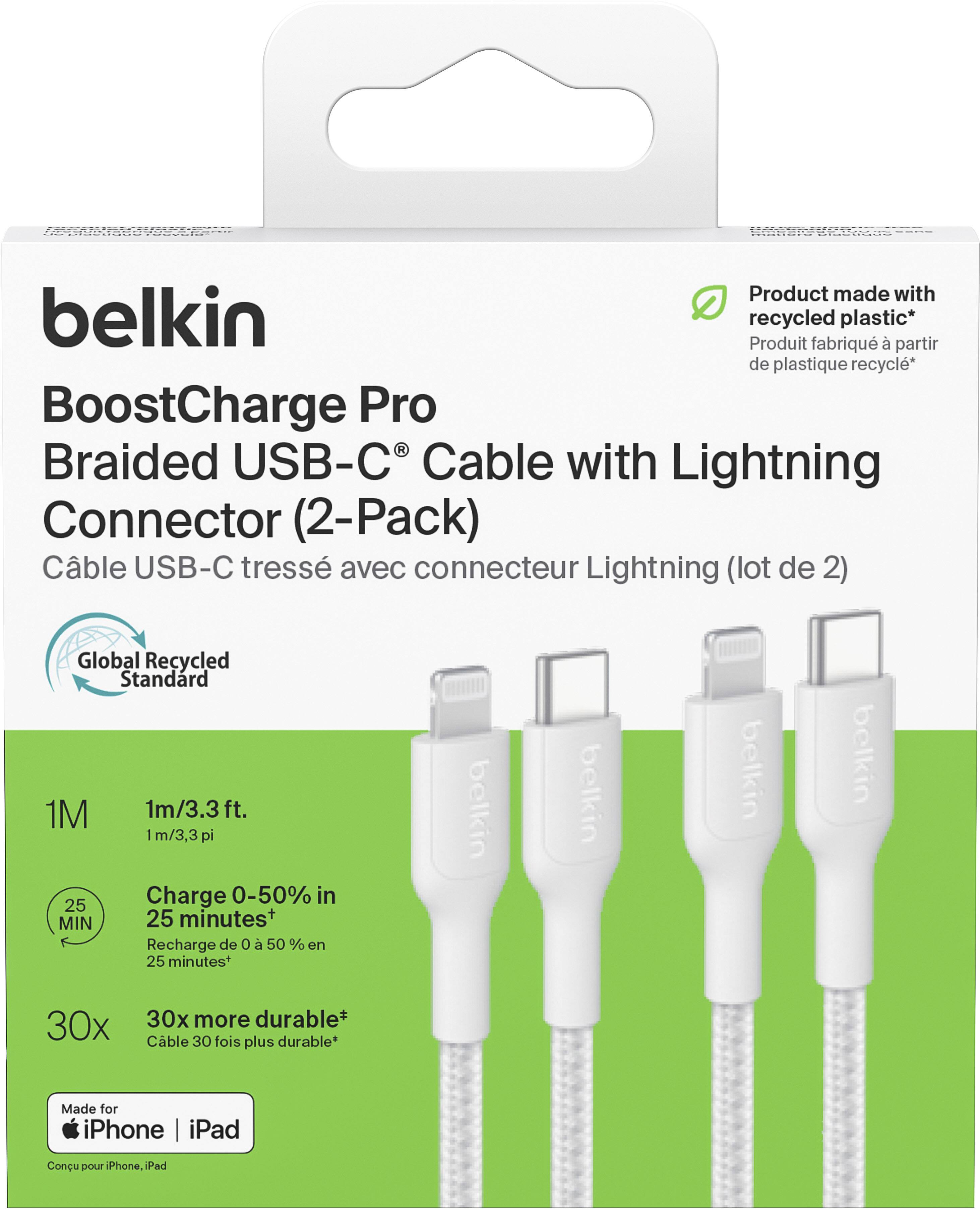Belkin BOOST↑CHARGE Braided PCR USB C to Lightning Cable 1M 2 Pack ...