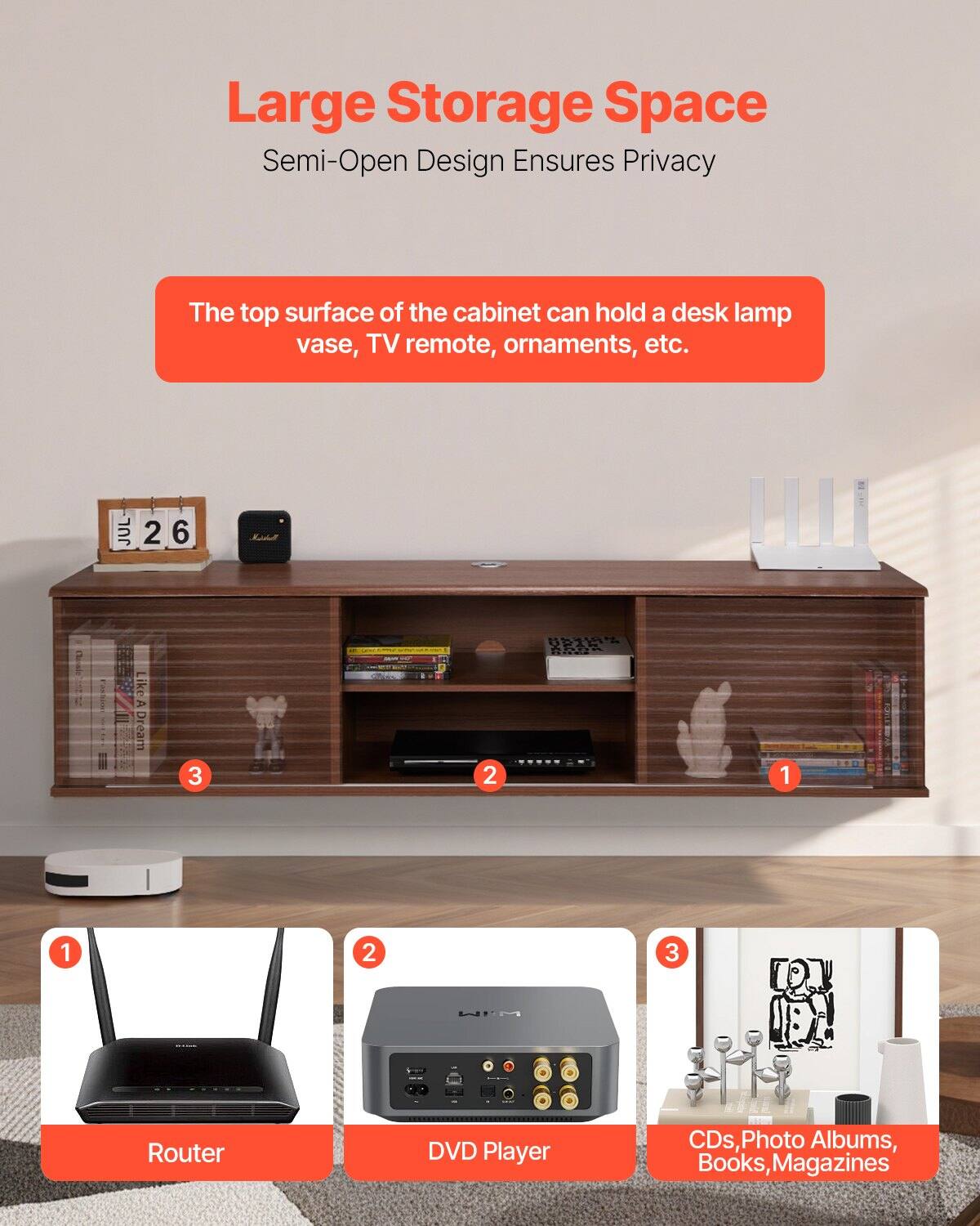 Glintex Floating TV Stand, 60" Wall Mounted Entertainment Center ...