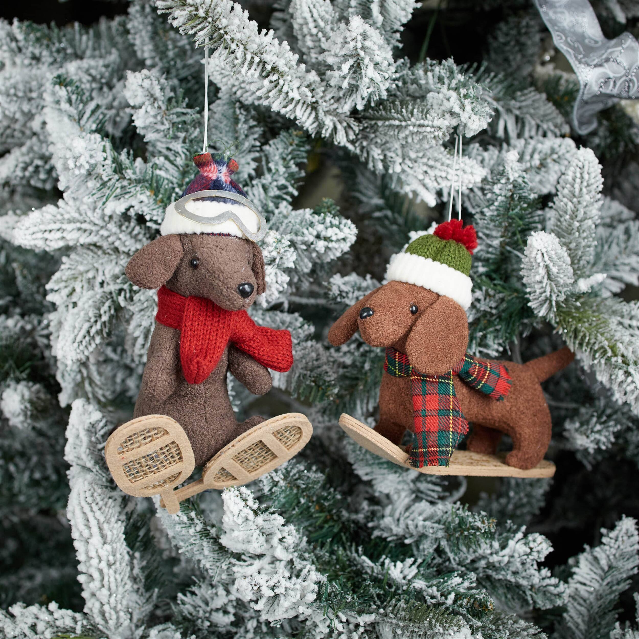 BreeBe Plush Ski and Snowboard Dog Ornament (Set of 6) Red, Brown ...
