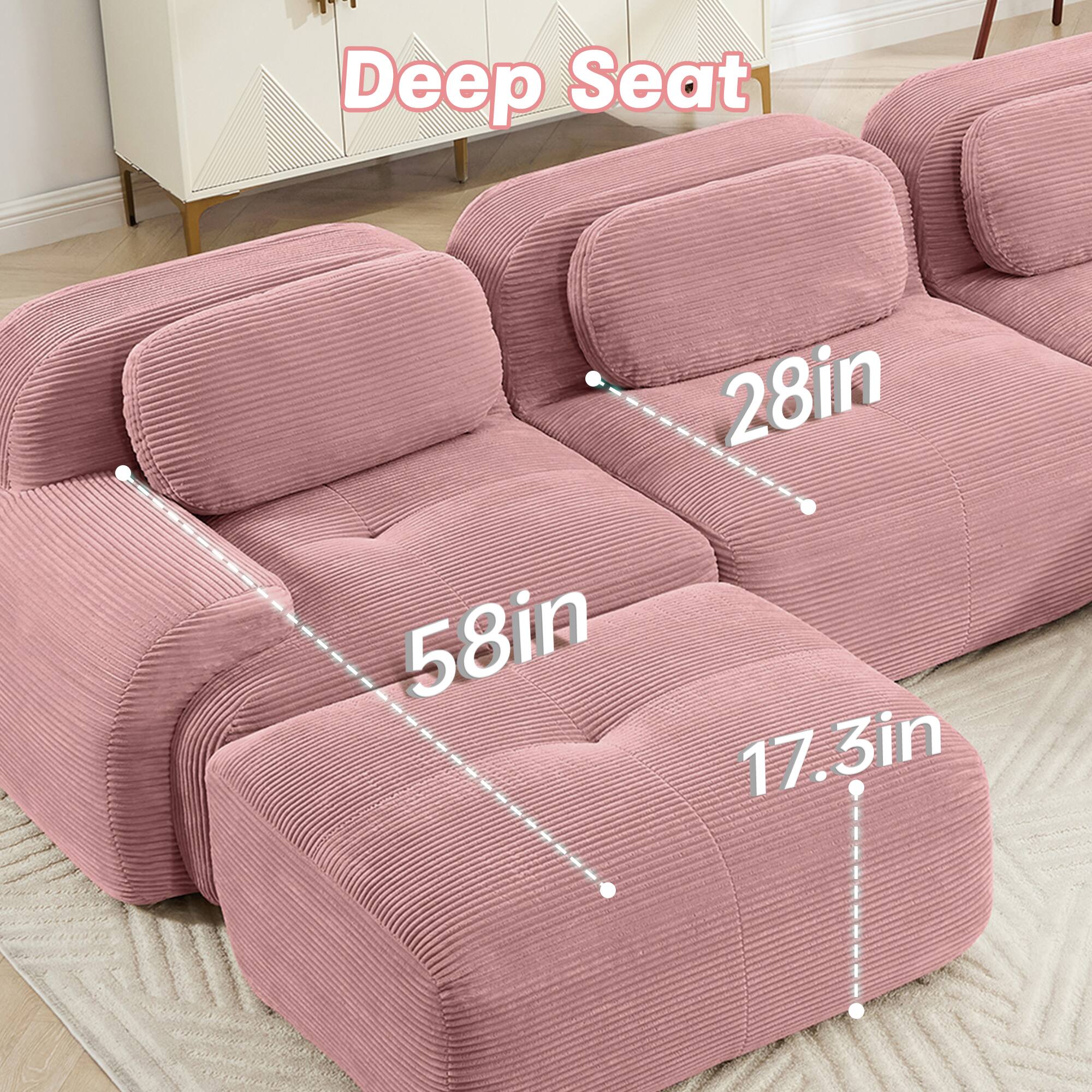 Aukfa 3 Seats + 3 Ottoman Modular Corduroy Sectional Sofa Ergonomic ...