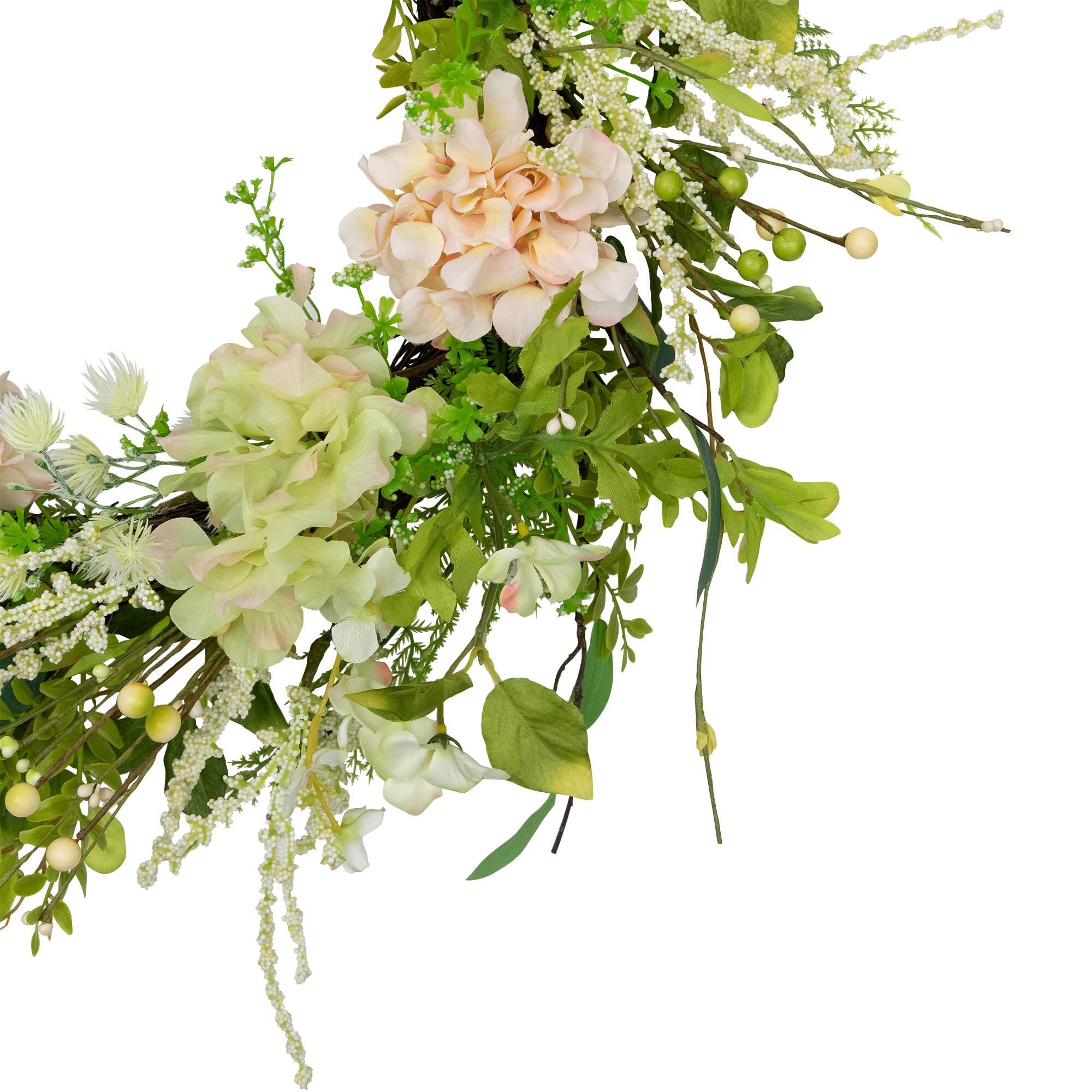 Northlight Hydrangea and Fern Spring Floral Berry Artificial Wreath 28 ...