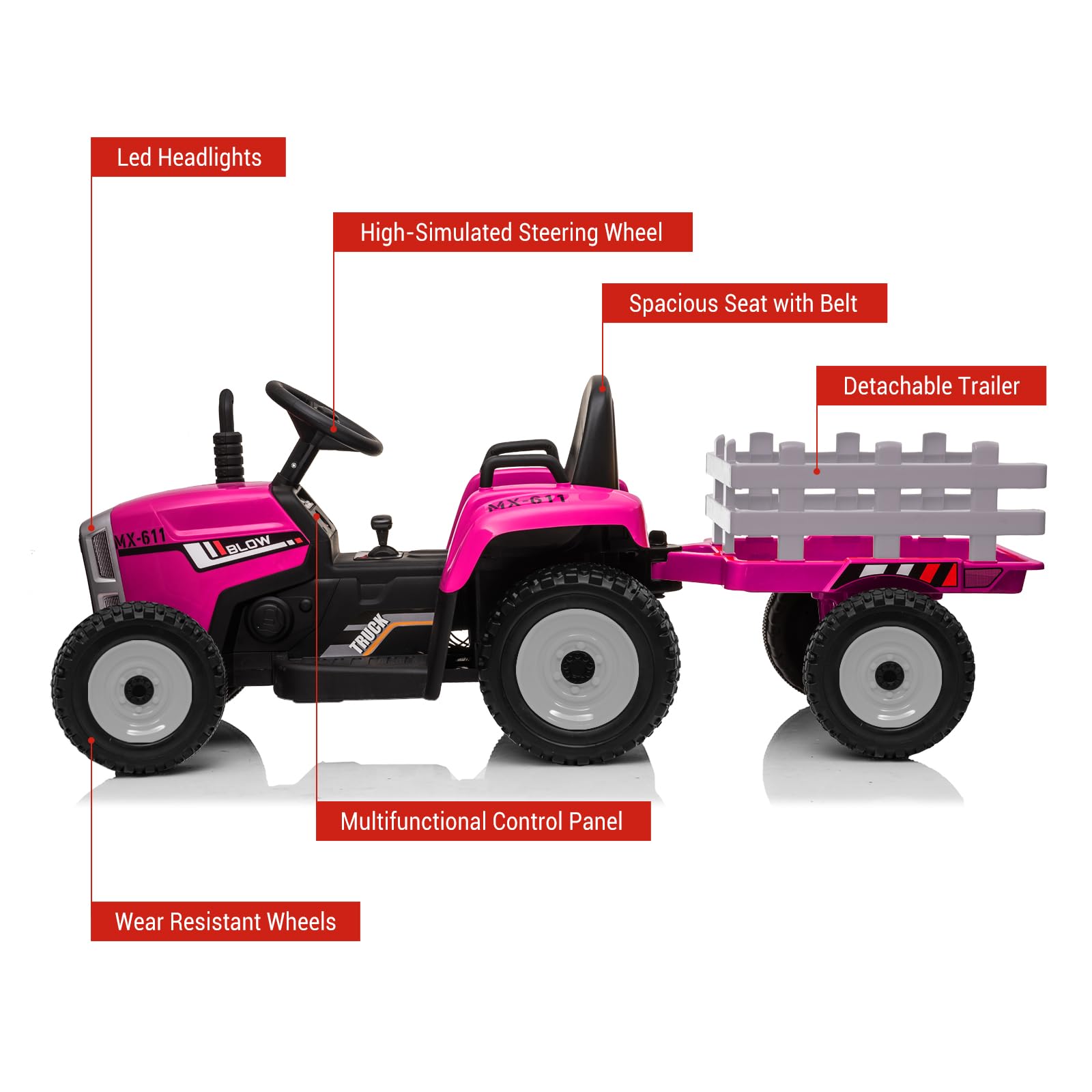 GARVEE 12V Kids Ride On Tractor with Trailer & Remote Control,Toddler ...