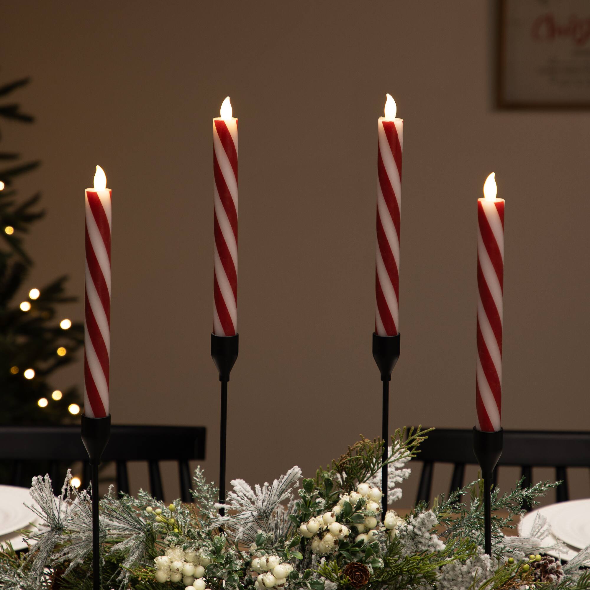 Northlight Candy Cane Striped Flameless Tapered Christmas Candles 9.5 ...