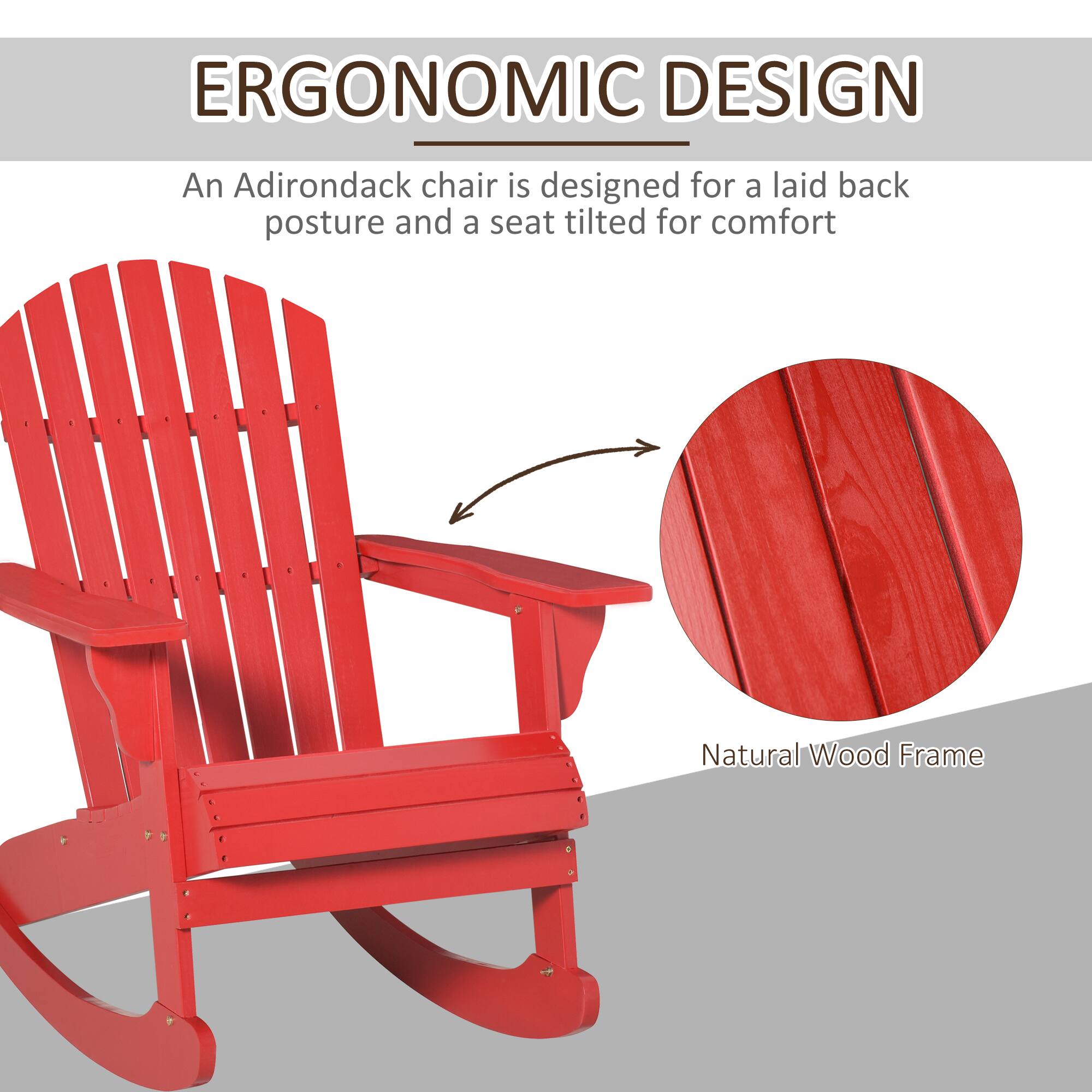 Outsunny Wooden Adirondack Rocking Chair Outdoor Lounge Chair Fire Pit ...