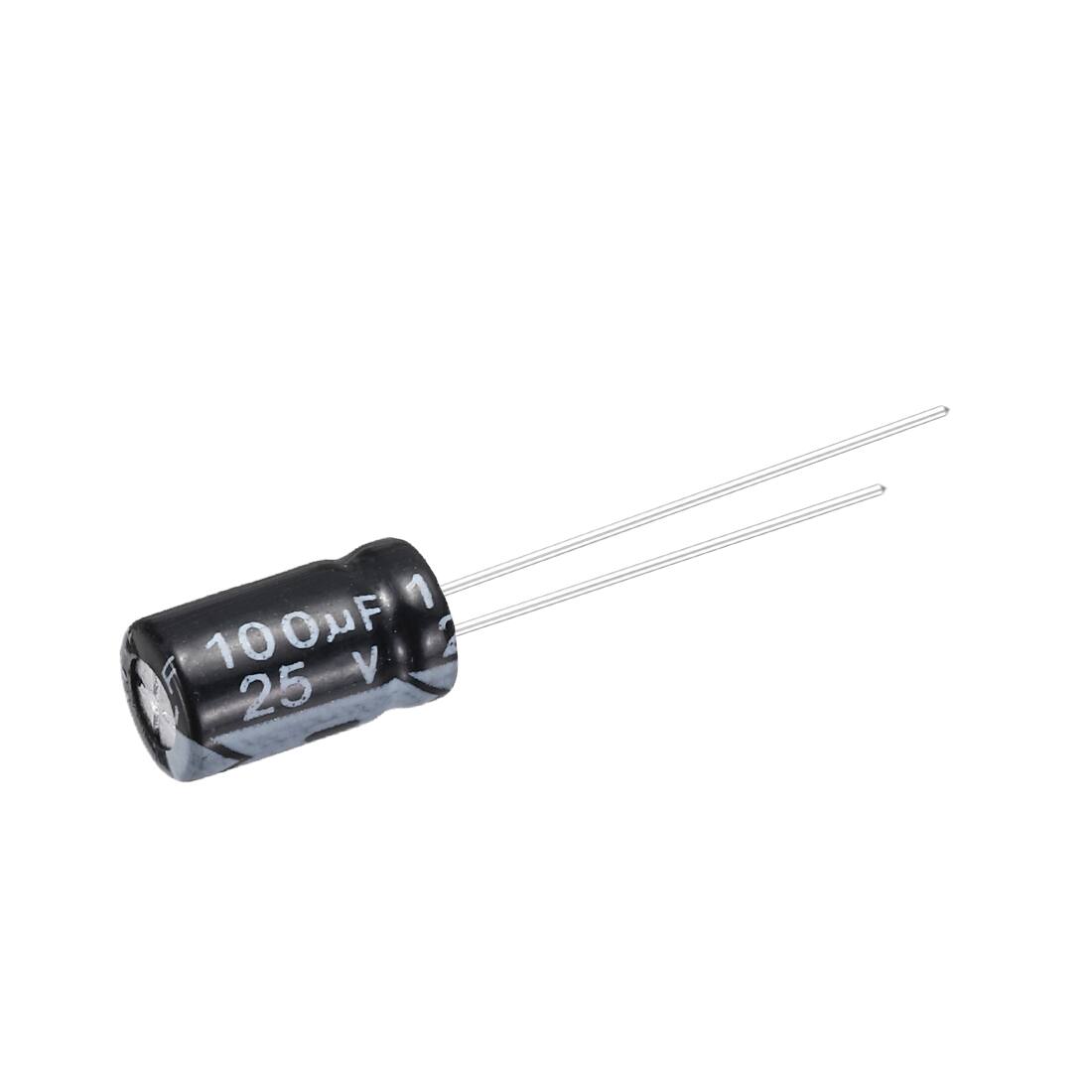 Unique Bargains 100uF 25V 6x12mm Electrolytic Capacitor, Radial Leads ...