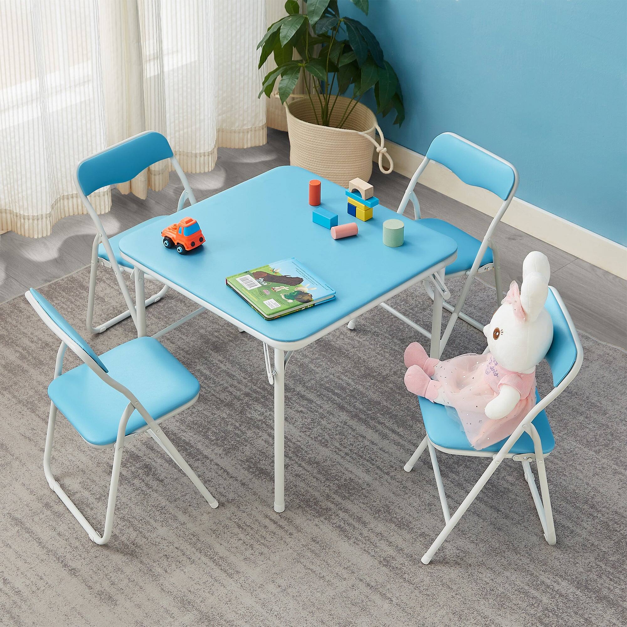 Vecelo Kids Folding Table and Chairs Set of 5 Toddler Activity Center ...