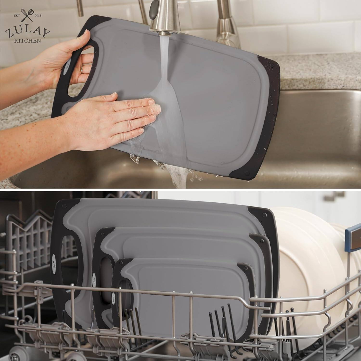 Zulay Kitchen (3 Piece Set) Plastic Cutting Board with Juice Groove ...