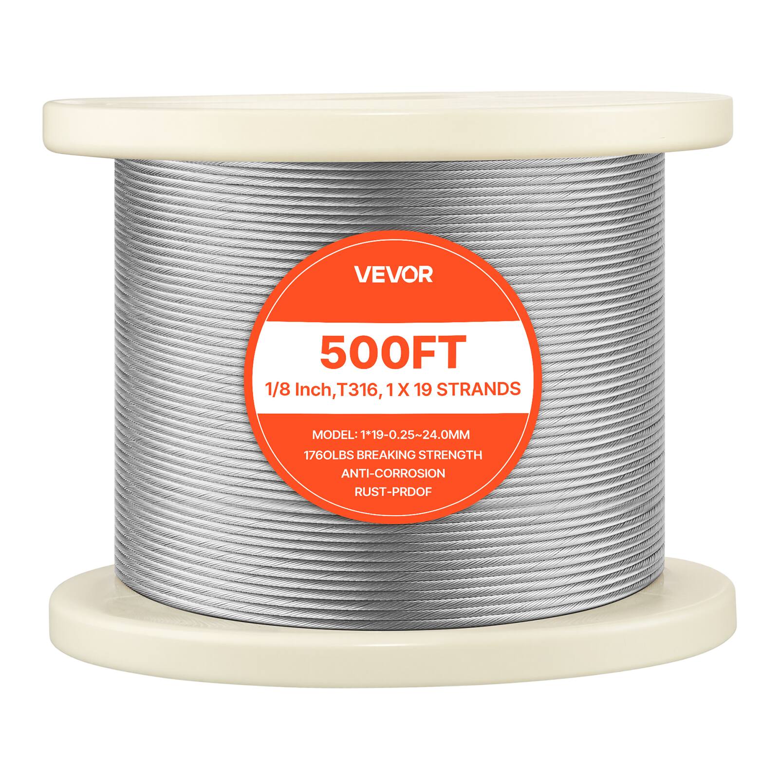 VEVOR 1/8 Inch Wire Rope, 500 ft Length, 316 Stainless Steel Wire Cable ...