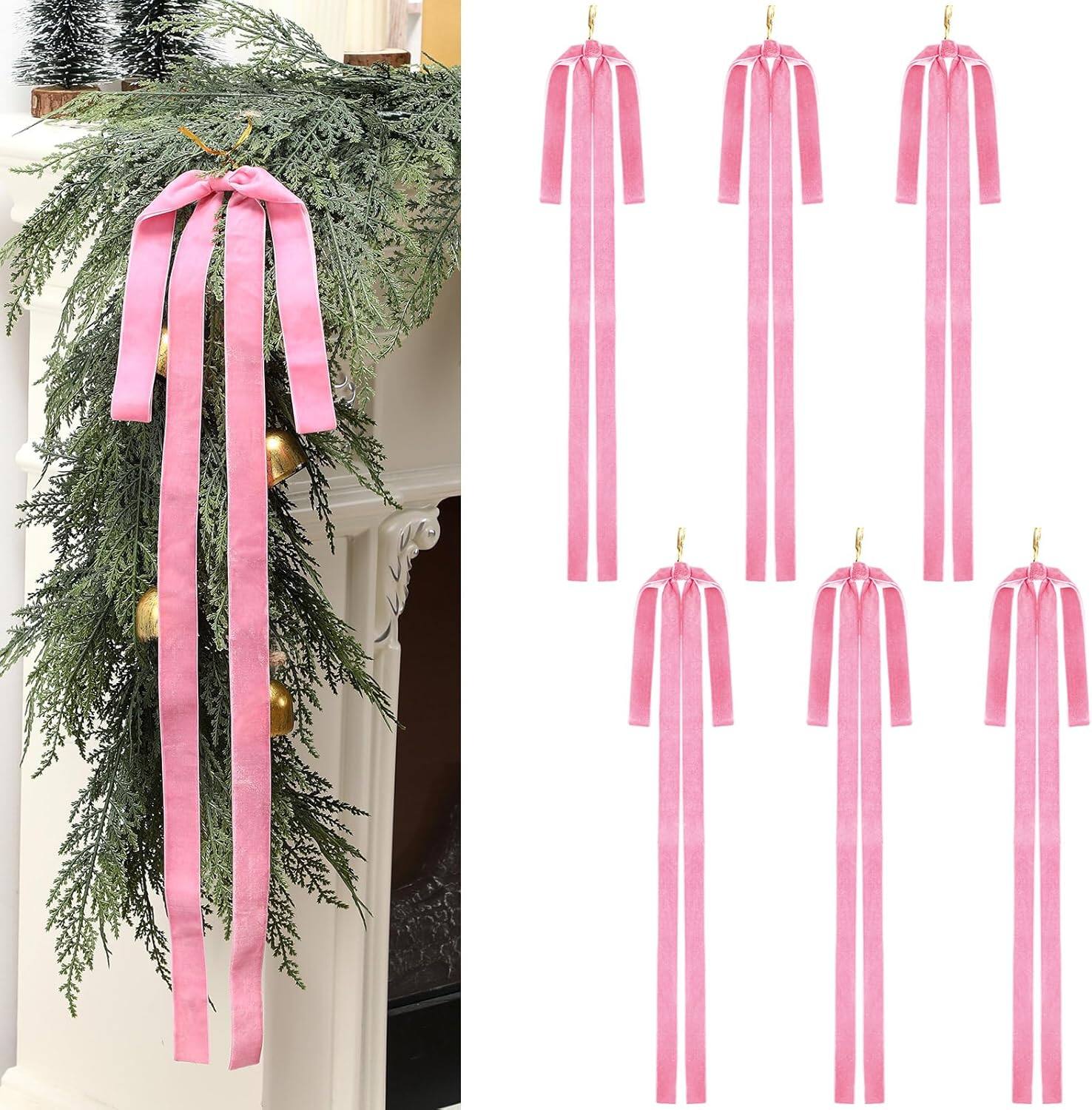 Acteck Long Velvet Bows Ornaments for Christmas Tree, Wreath, Garland ...