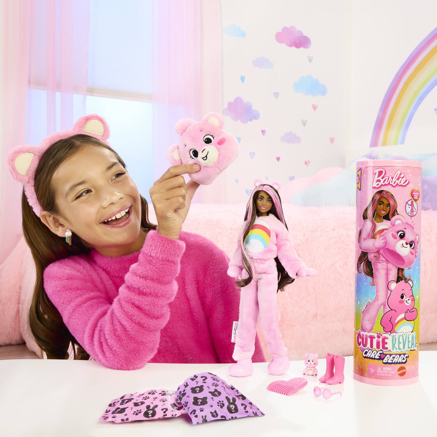 Mattel Barbie Cutie Reveal Barbie x Care Bears Series, Cheer Bear ...
