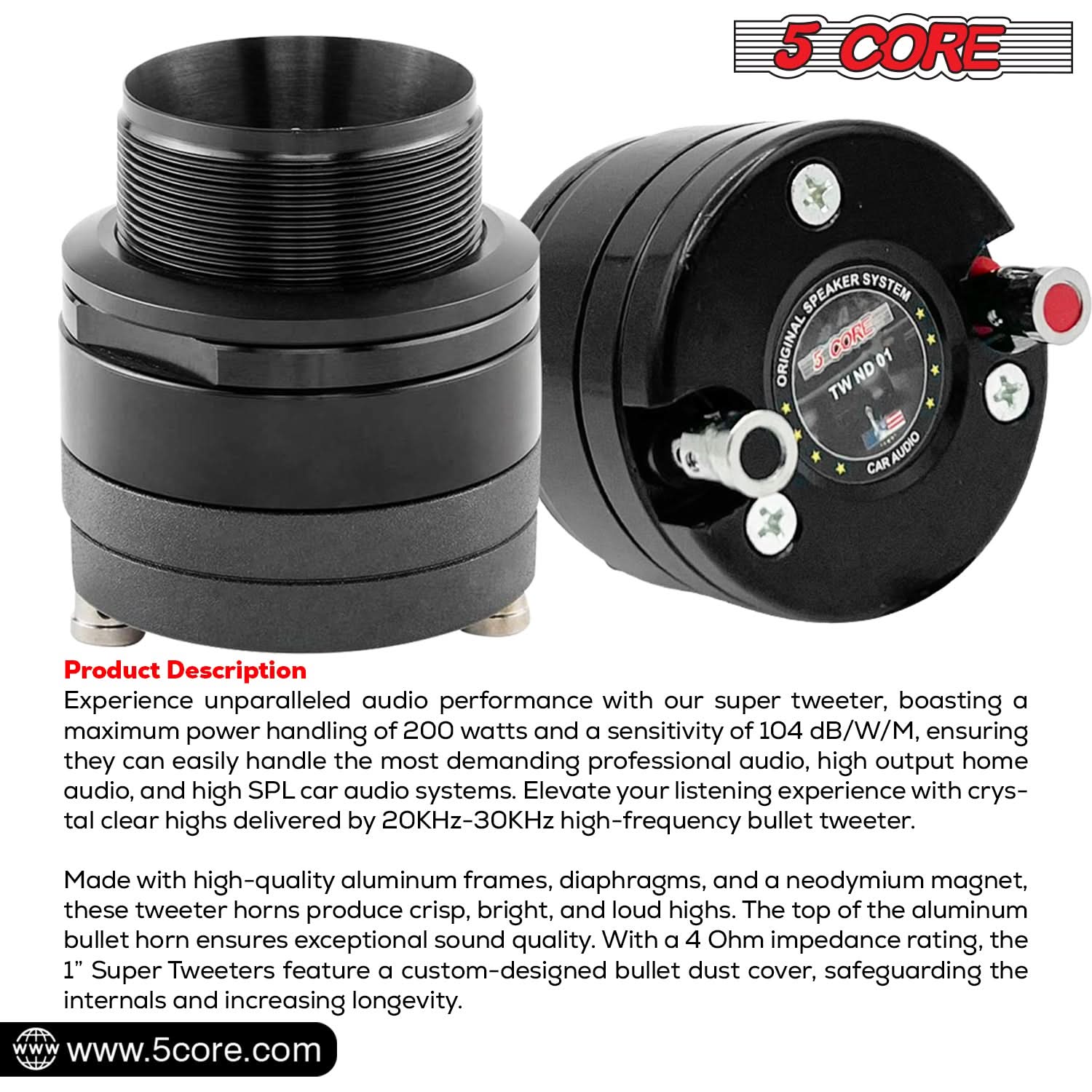 5 CORE 5Core Super Tweeter 1" Car Audio Speaker 60W Max Power 4Ohm ...