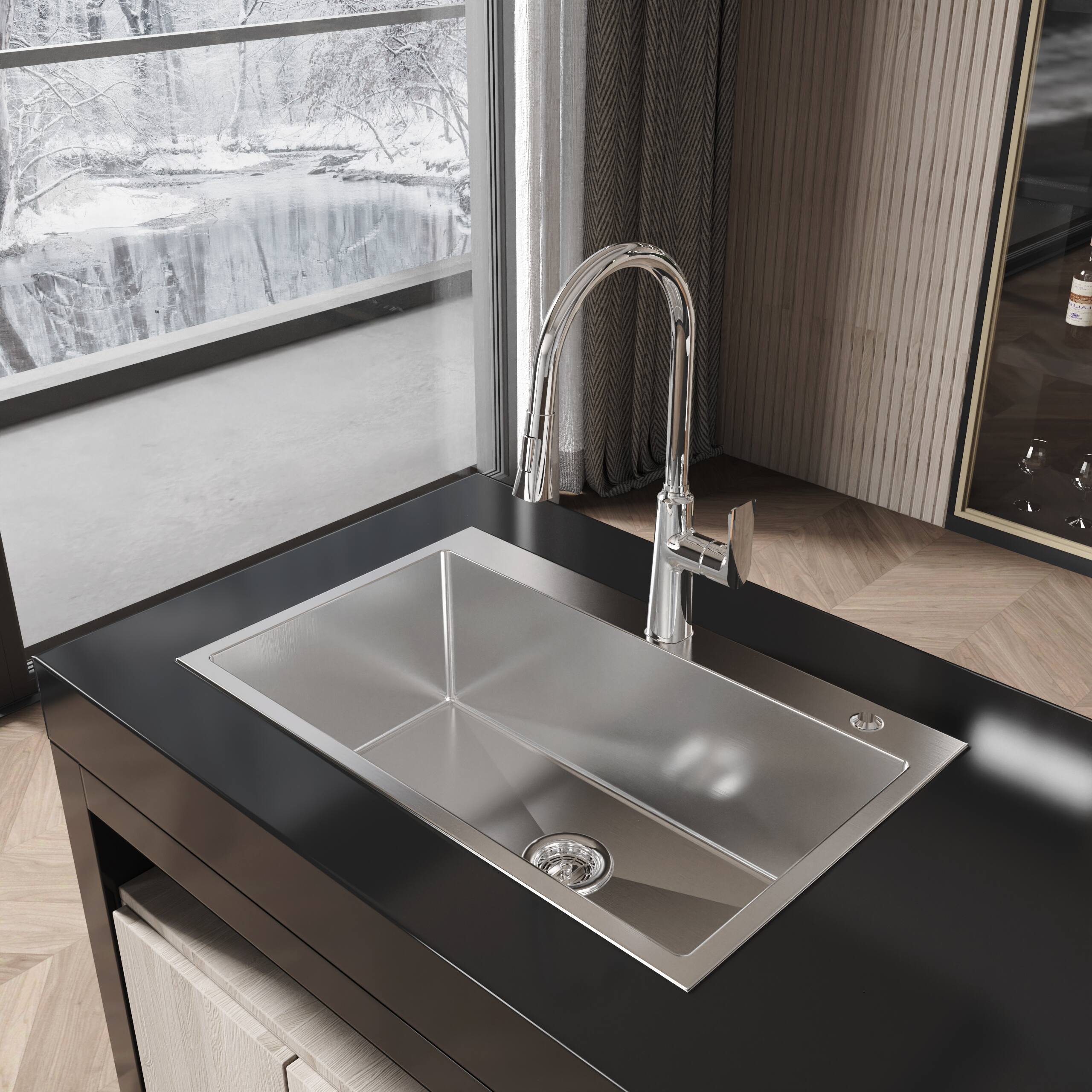 APRILSOUL Stainless Steel Kitchen Sink 30x19 Single Bowl Overmount ...