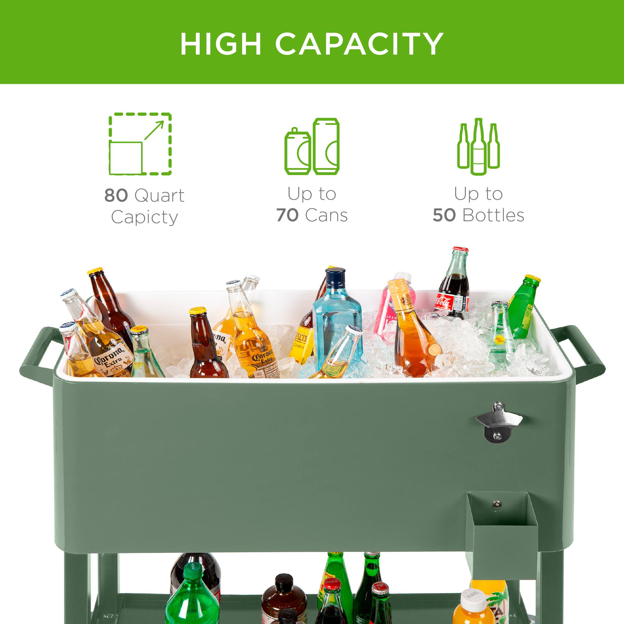 Best Choice Products 80qt Steel Rolling Cooler Cart w/ Bottle Opener ...
