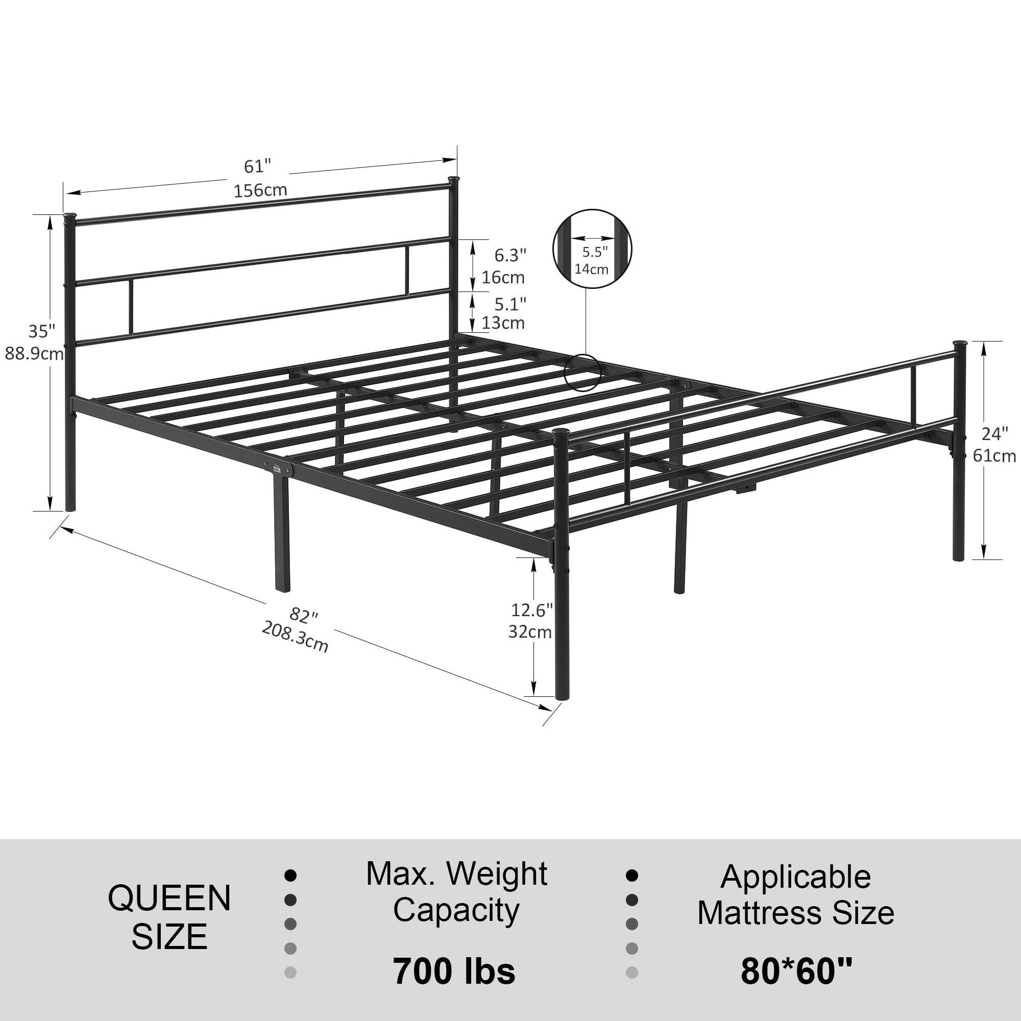Vecelo Full Size Heavy Duty Metal Bed Frame 14" Height Platform, Noise ...