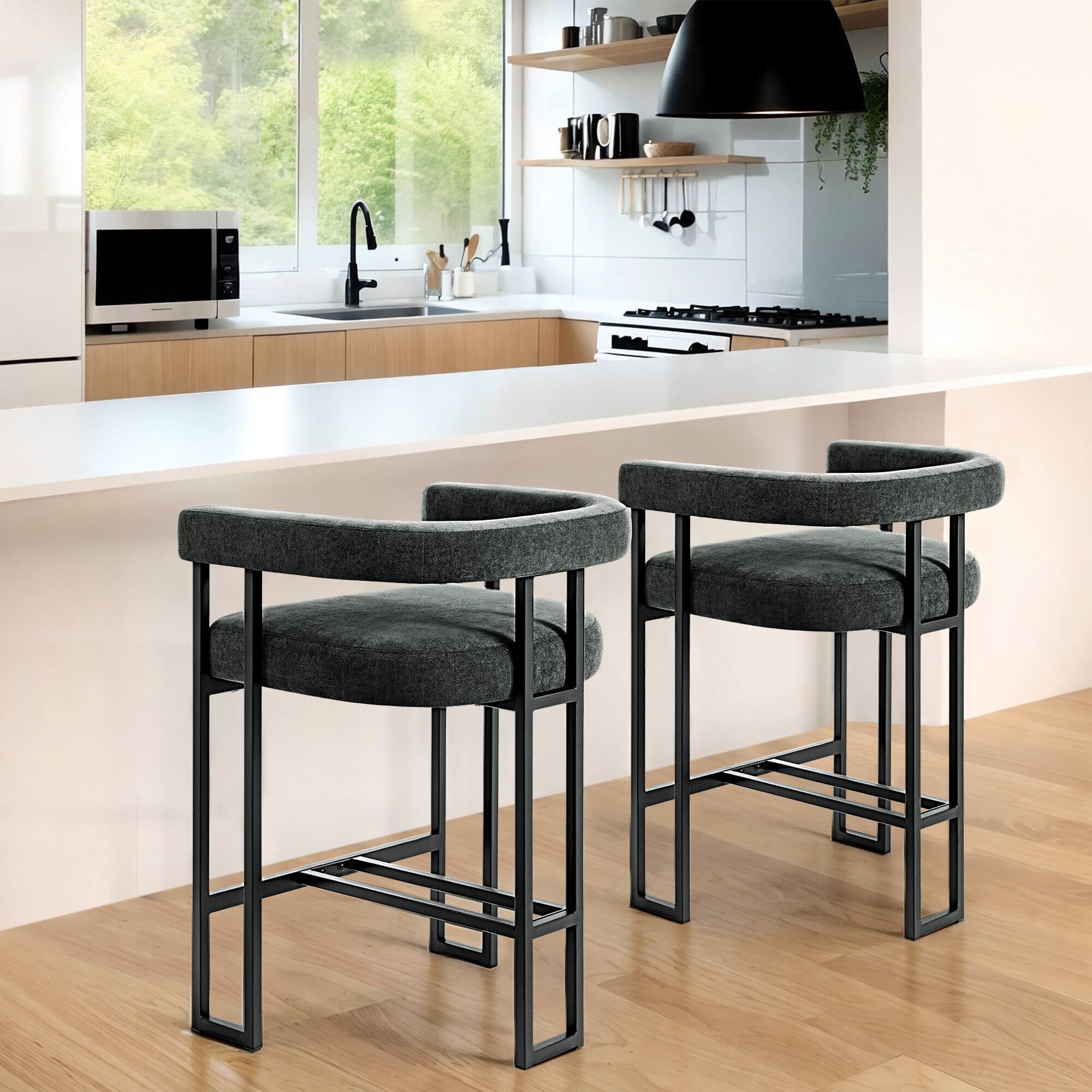 KERDOM 26'' Height Cloud Velvet Pub Bar Seats, Kitchen Island Stools with Arms Bar Stools Set of ...