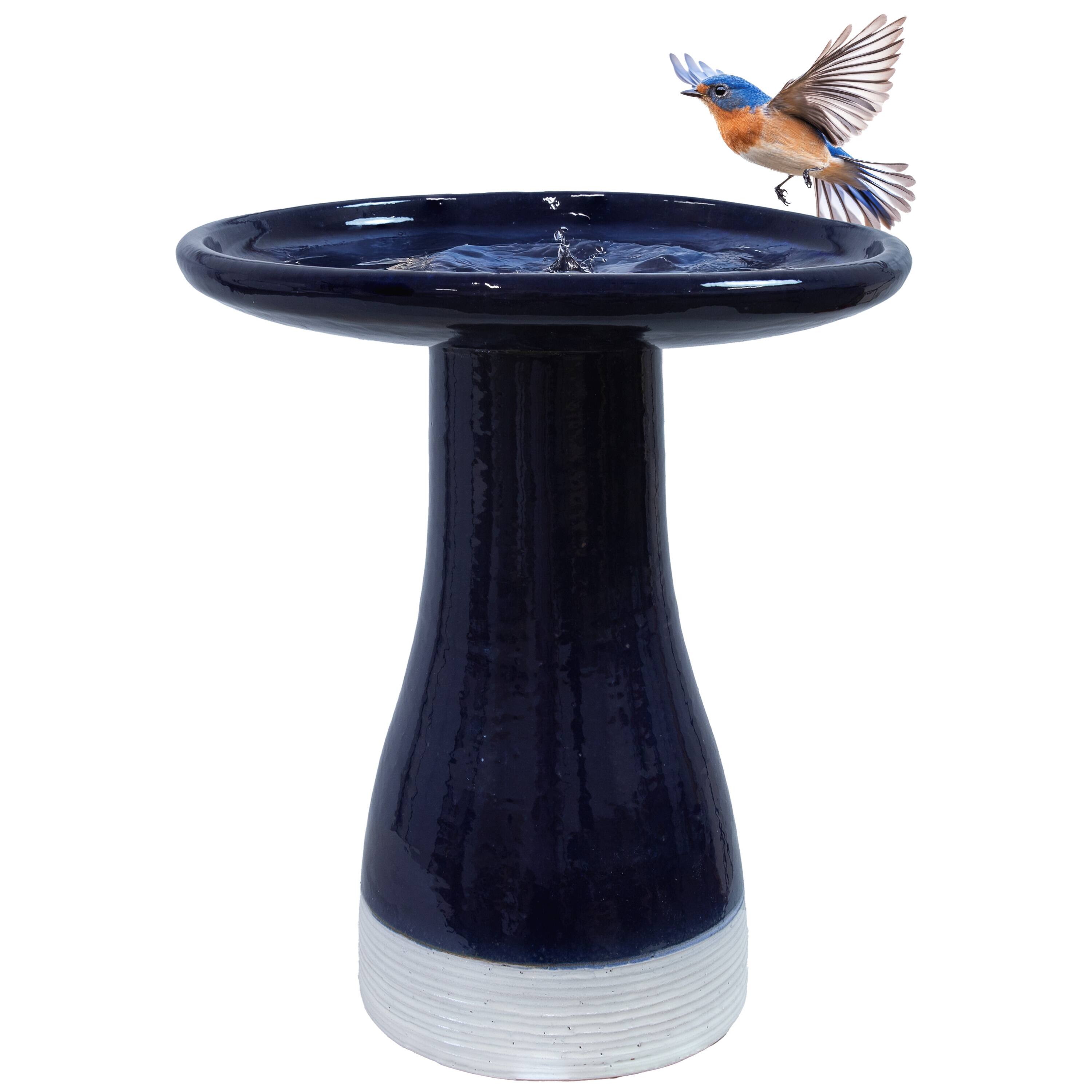 Sunnydaze Duo Tone Outdoor Glazed Ceramic Bird Bath 21 in Midnight Blue ...