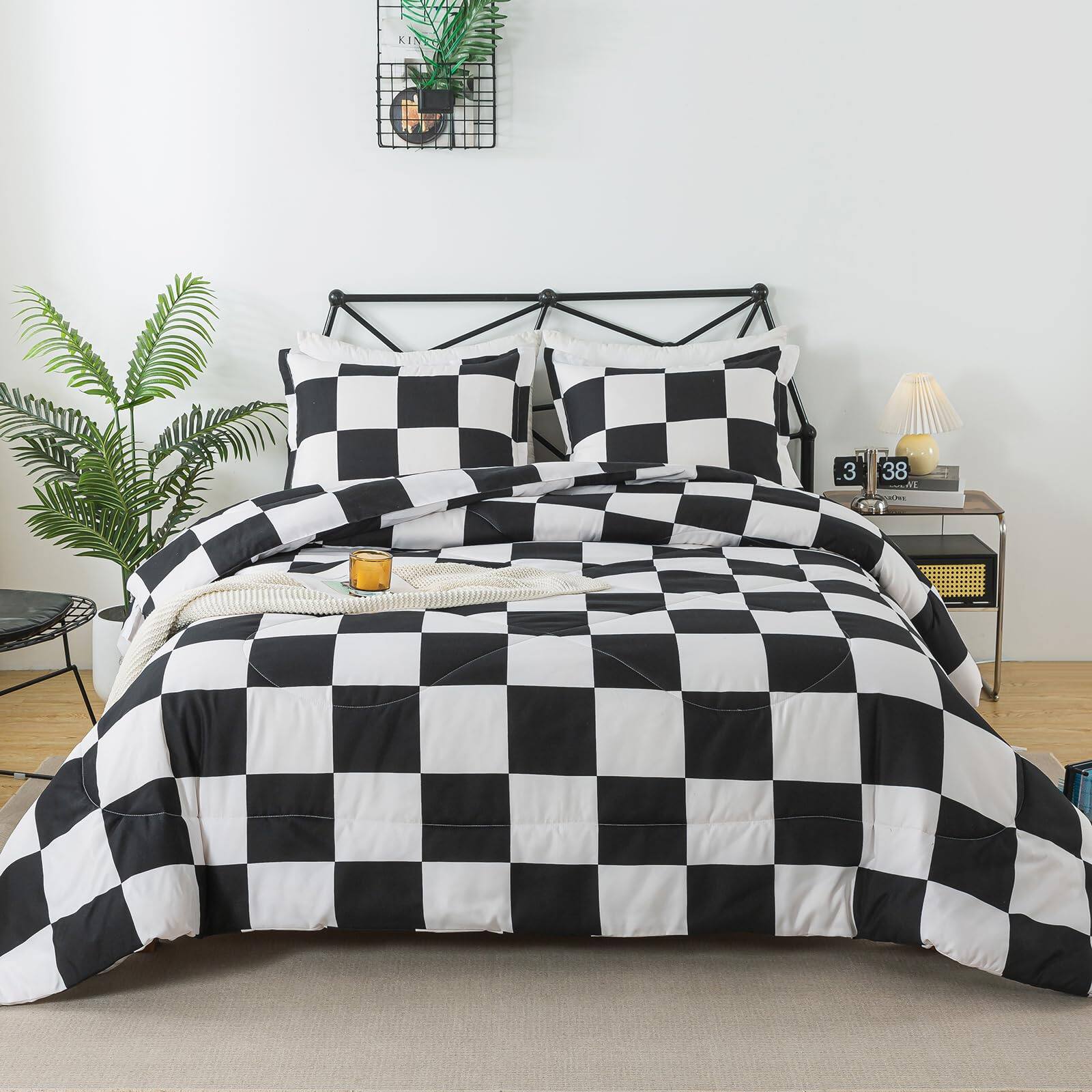 Dapper Styles Comforter Set Size Checkered Plaid Bedding Fluffy Grid ...