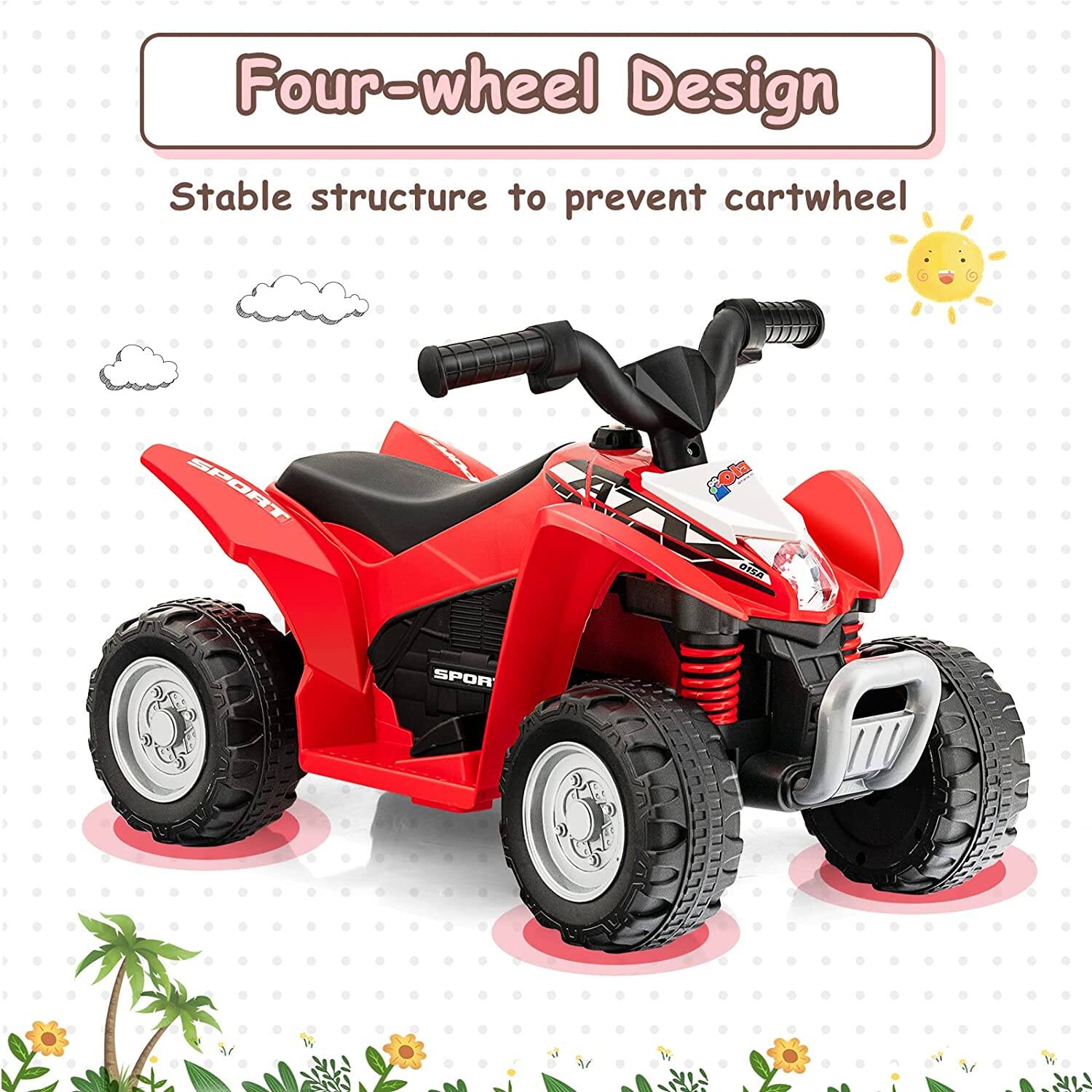 Costway Kids Ride On ATV 6V Electric Vehicle 4 Wheeler Battery Powered ...