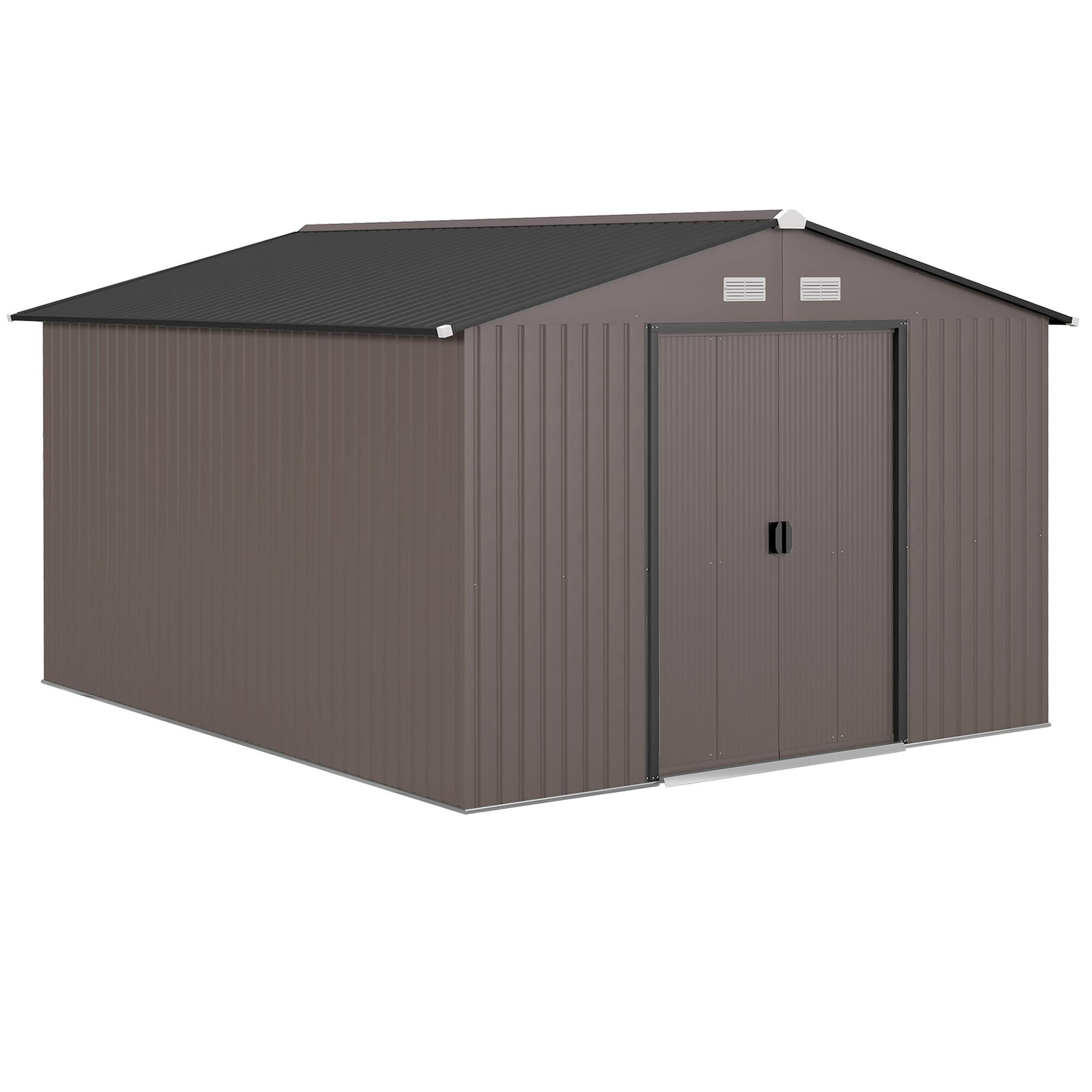 Outsunny 11' x 9' Outdoor Storage Shed, Garden Tool Metal Shed with ...