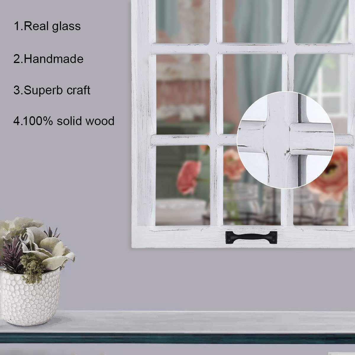 Comfort Essence Decorative Mirror distressed Wood Windowpane Mirror ...