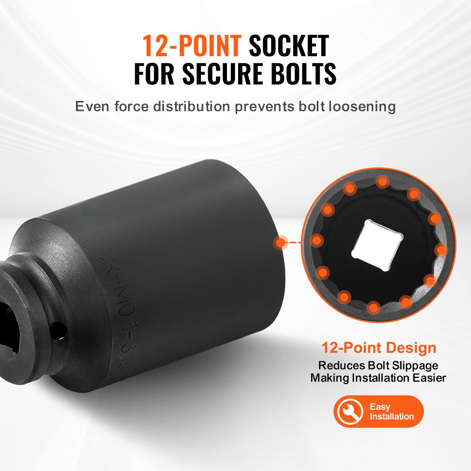 VEVOR Axle Nut Impact Socket Set, 1/2" Drive Deep 12 Point 8 Piece ...