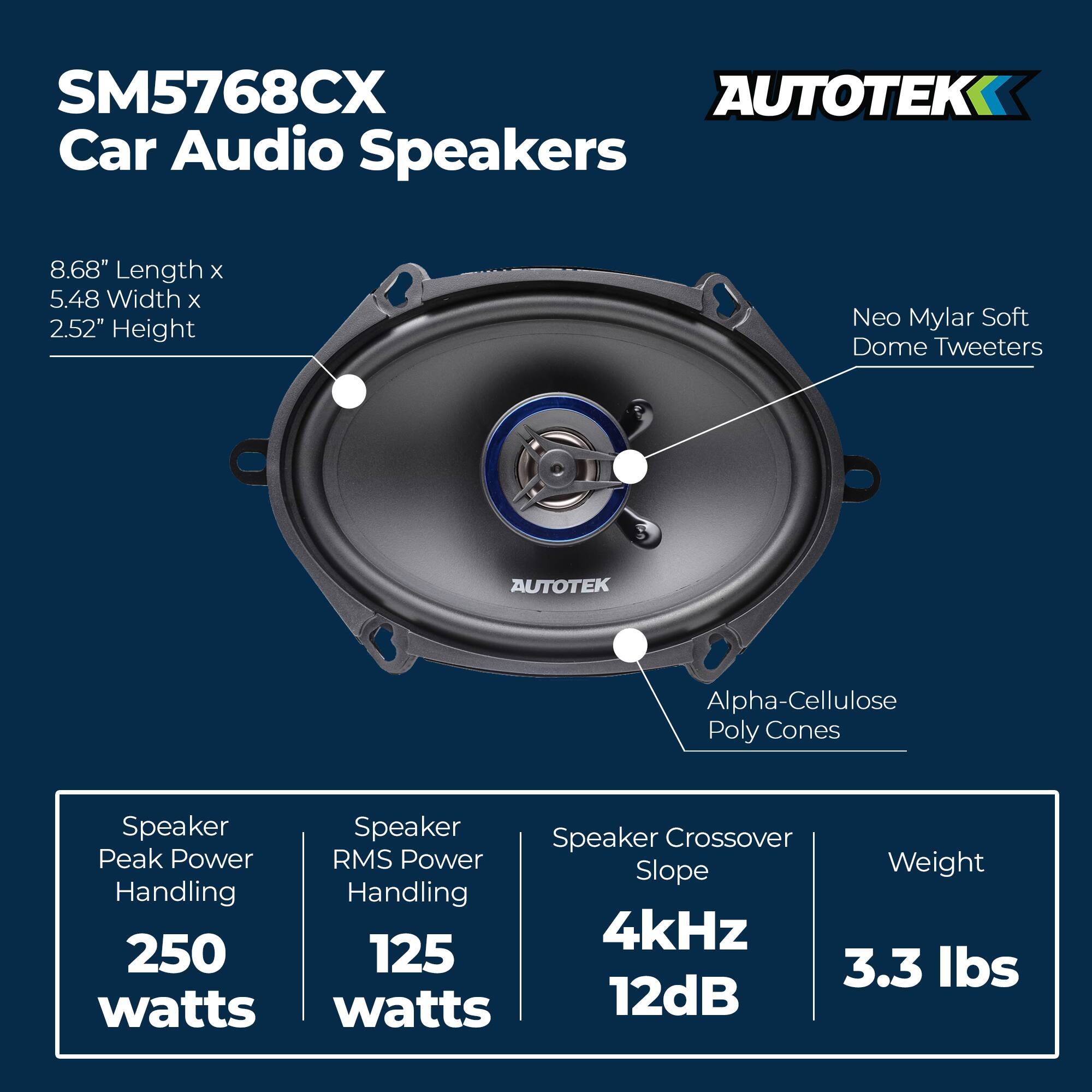 AutoTek Street Machine 250W 5"x7" & 6"x8" 2 Way Car Audio Coaxial ...
