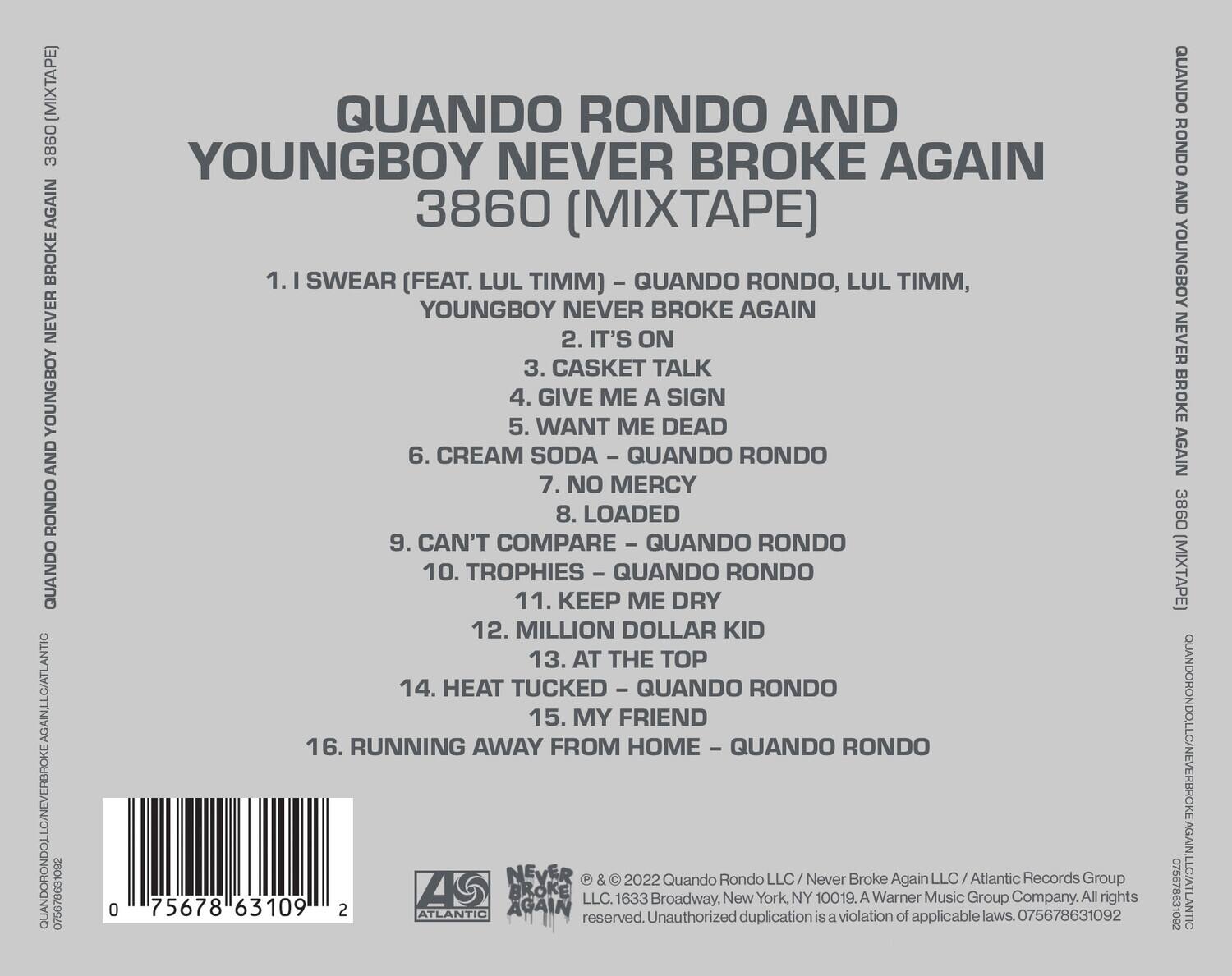 Quando Rondo / Youngboy Never Broke Again 3860 (Mixtape) COMPACT DISCS ...