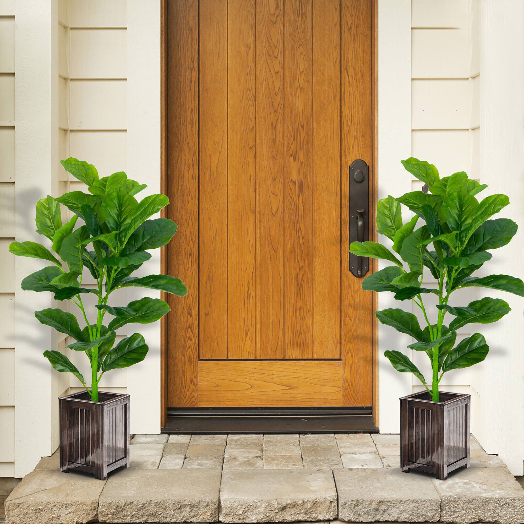Gymax Artificial Tree 2 Pack Artificial Fiddle Leaf Fig Tree for Indoor ...