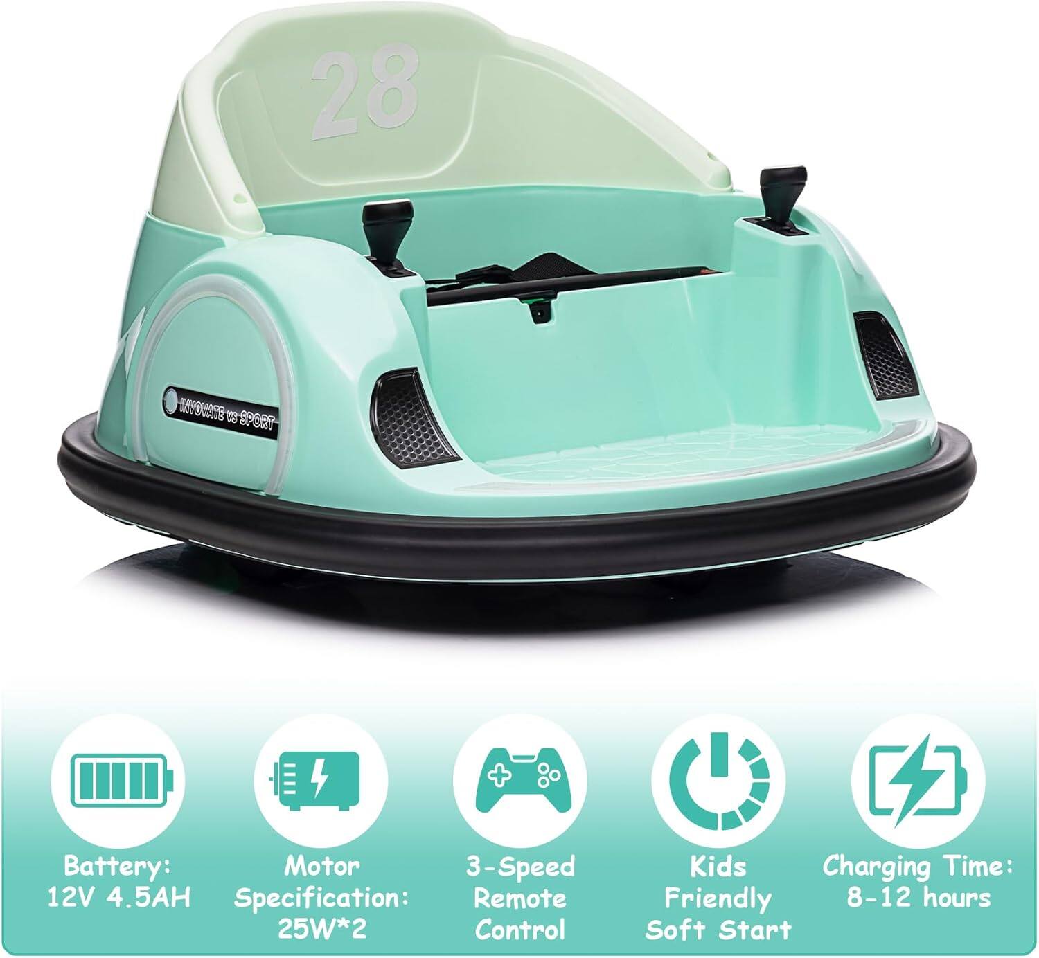 Jojoka 12V Kids Ride On Bumper Car with Remote, Dual Motors, 360° Spin ...