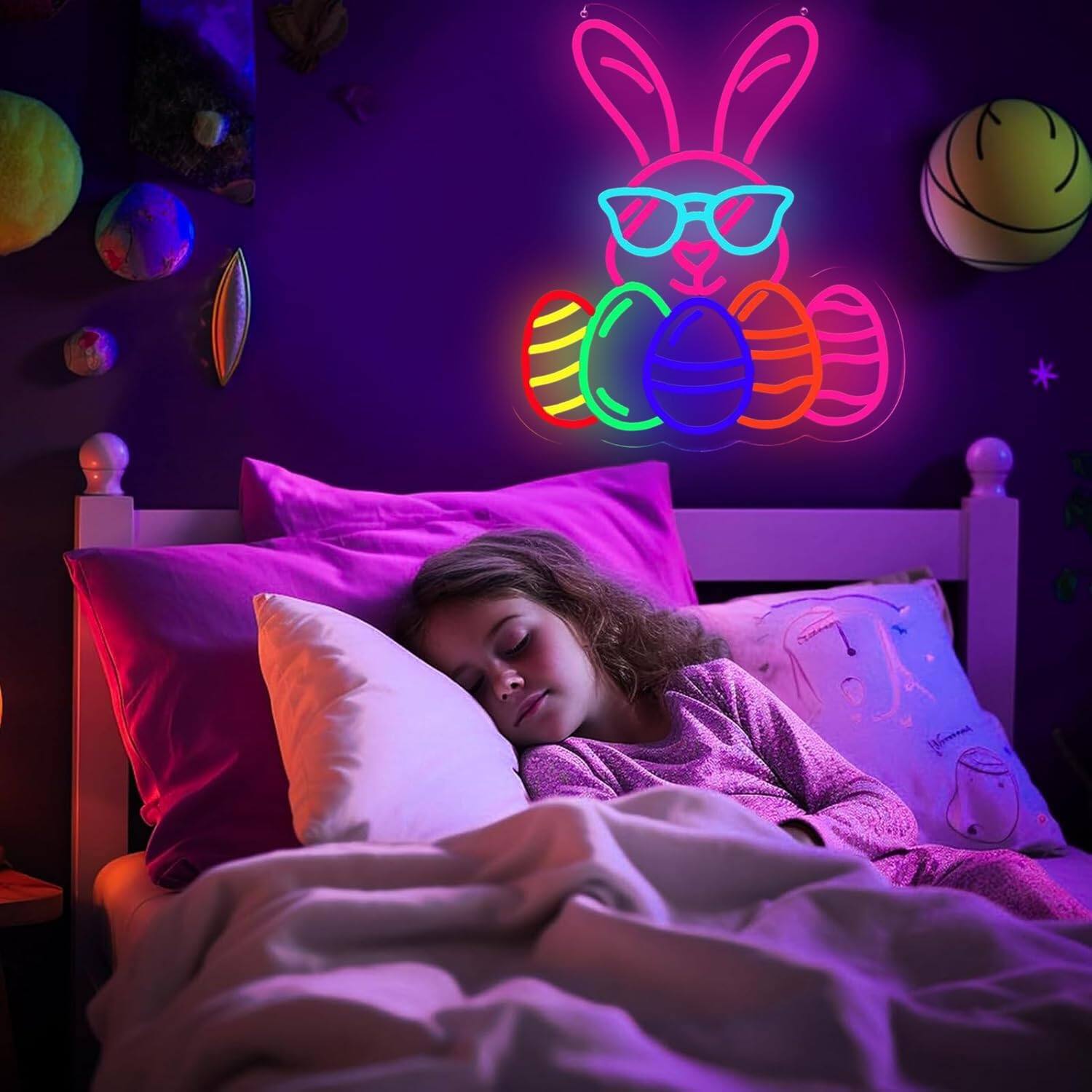 Auledio Easter Bunny Egg Neon Signs Decorations USB Dimmable Easter ...