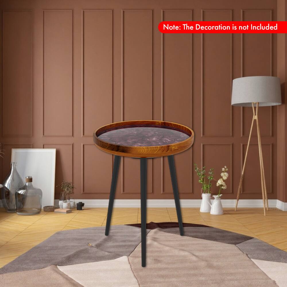 Hivvago 16/20 Inch Round Accent Table with Seashell Inlay and Glossy ...