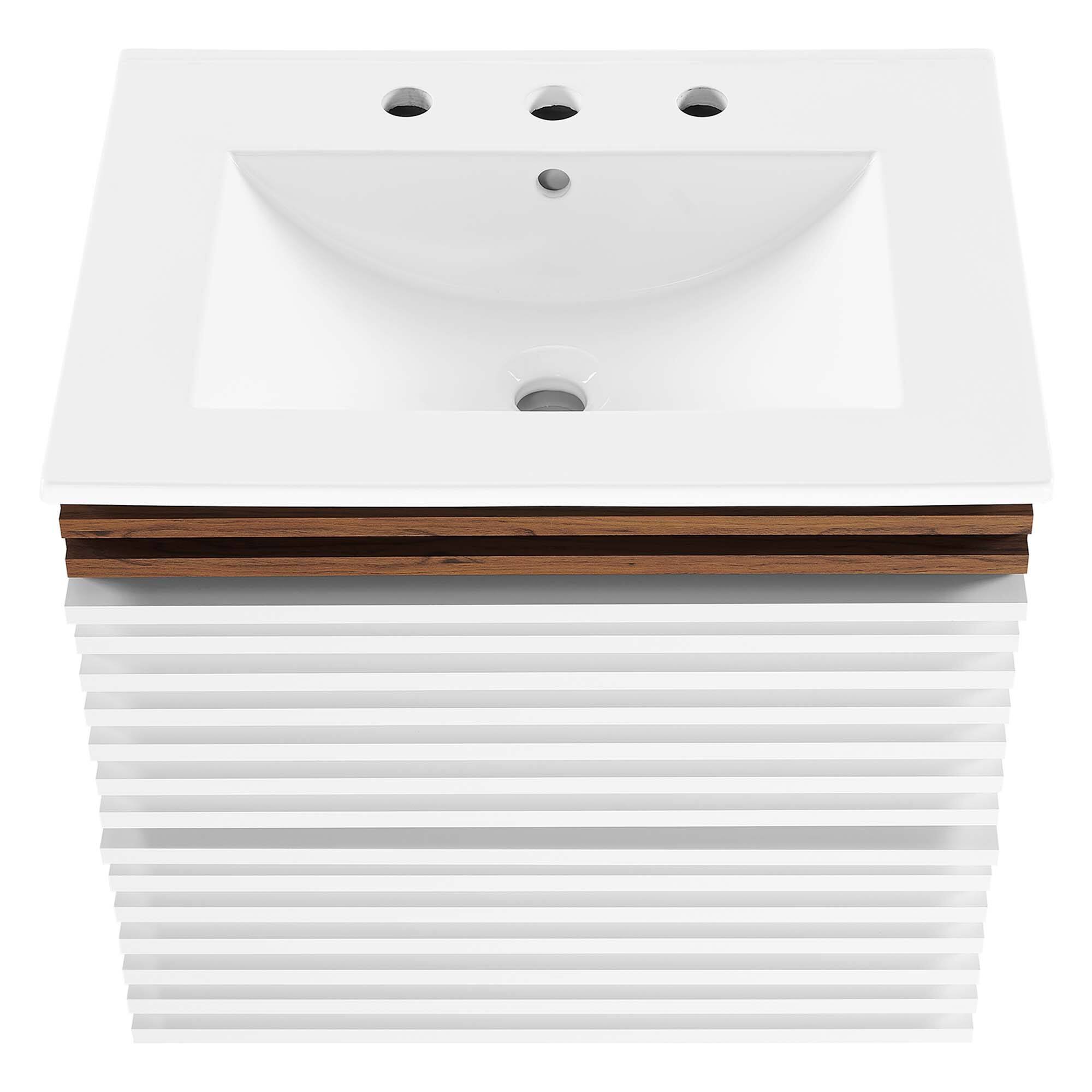 Modway Render Wall Mount Bathroom Vanity with White Basin Included ...