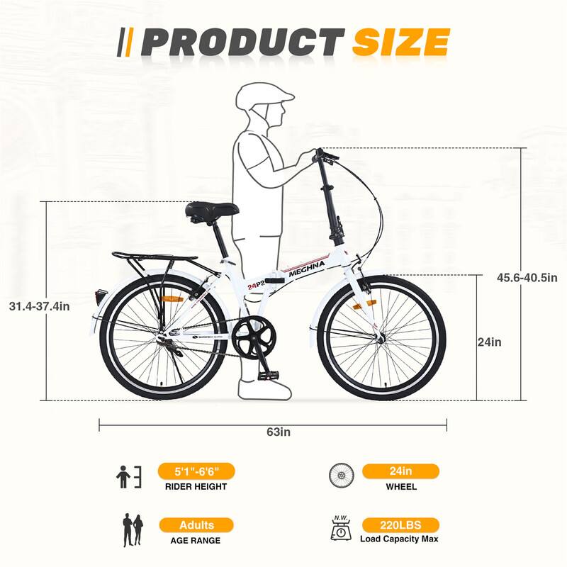 HTUTWOO 24 " Folding Bike for Adults with Fenders Steel Frame Single ...