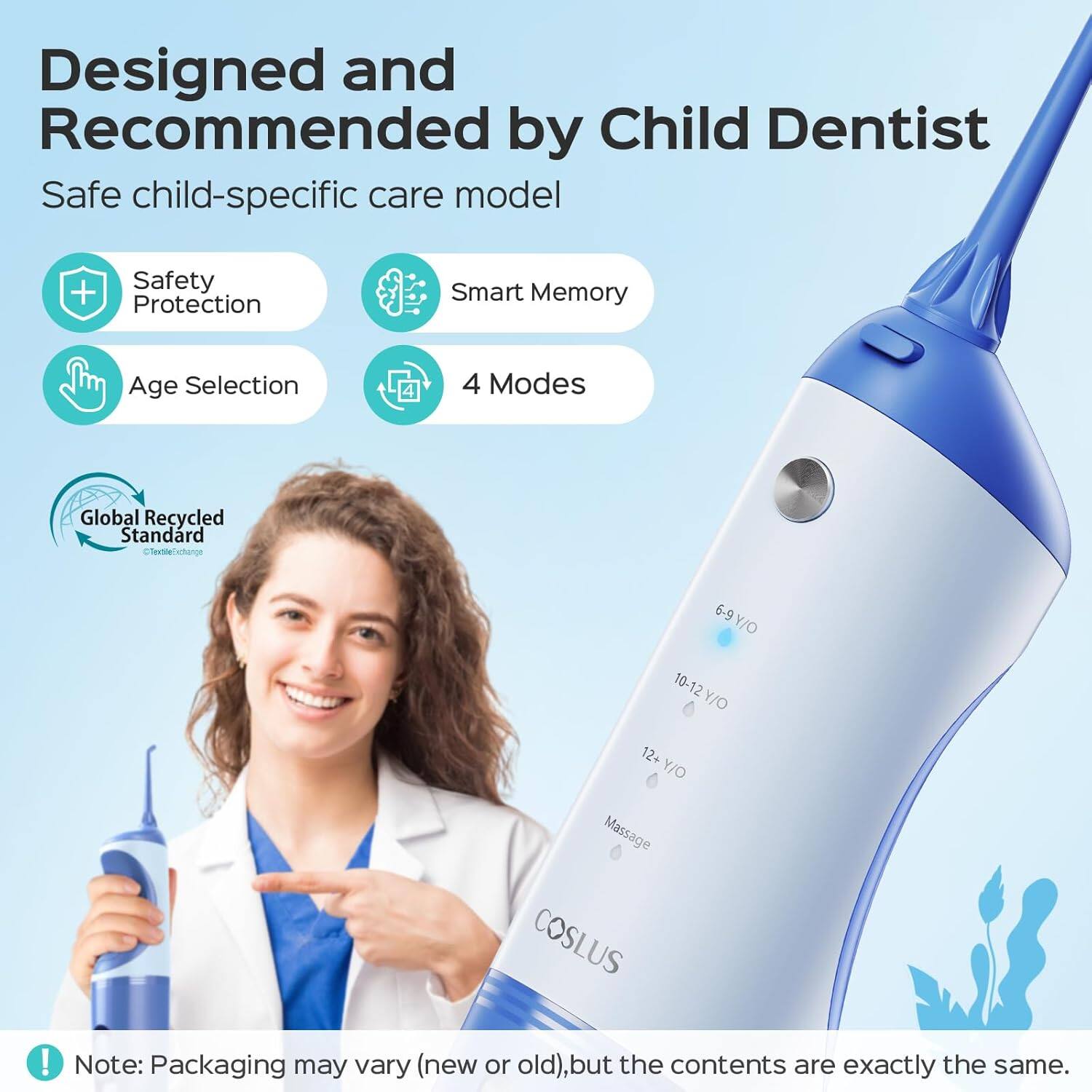 COSLUS CX31 Kids Water Flosser – 4 modes, ages 6+, safe & waterproof ...
