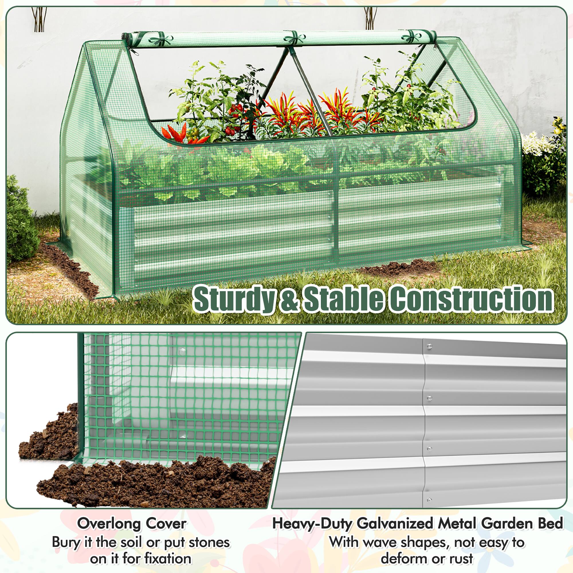 Gymax Galvanized Steel Raised Garden Bed Metal Planter Box Kit w/ Mini ...