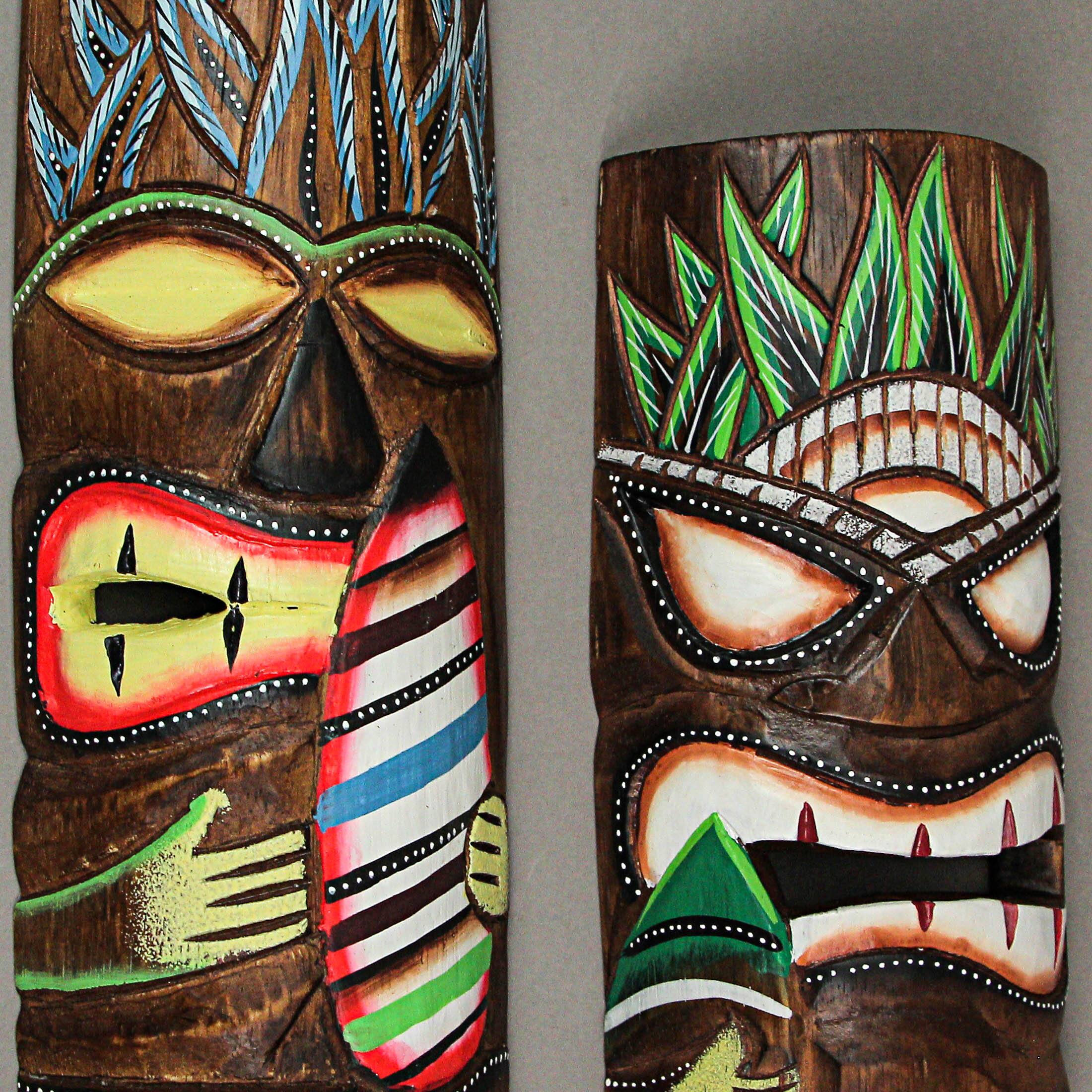 J.D. Yeatts 12 Inch Hand Carved Wooden Surfer Tiki Masks Wall Hanging ...