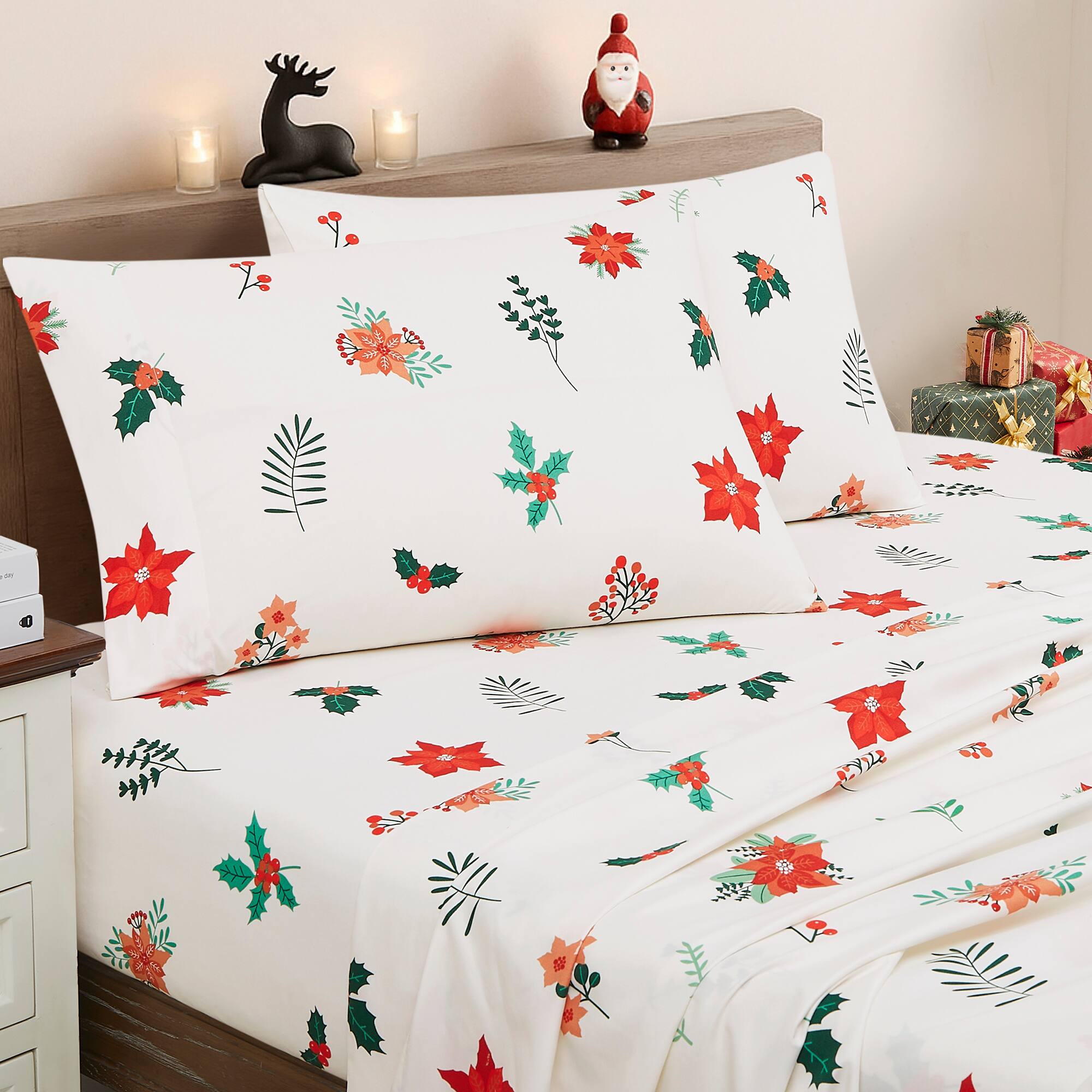Sweet Home Collection Printed Holiday 4pc Sheet Sets, Easy Care, Soft ...