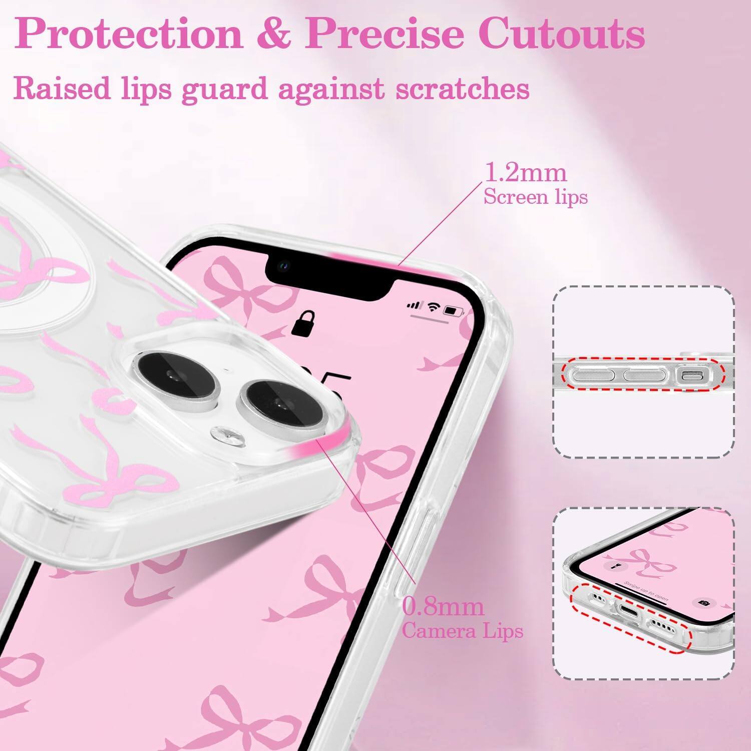 ACJPR Magnetic iPhone 14/13 Case, Clear Ribbon Design, Shockproof (Pink ...