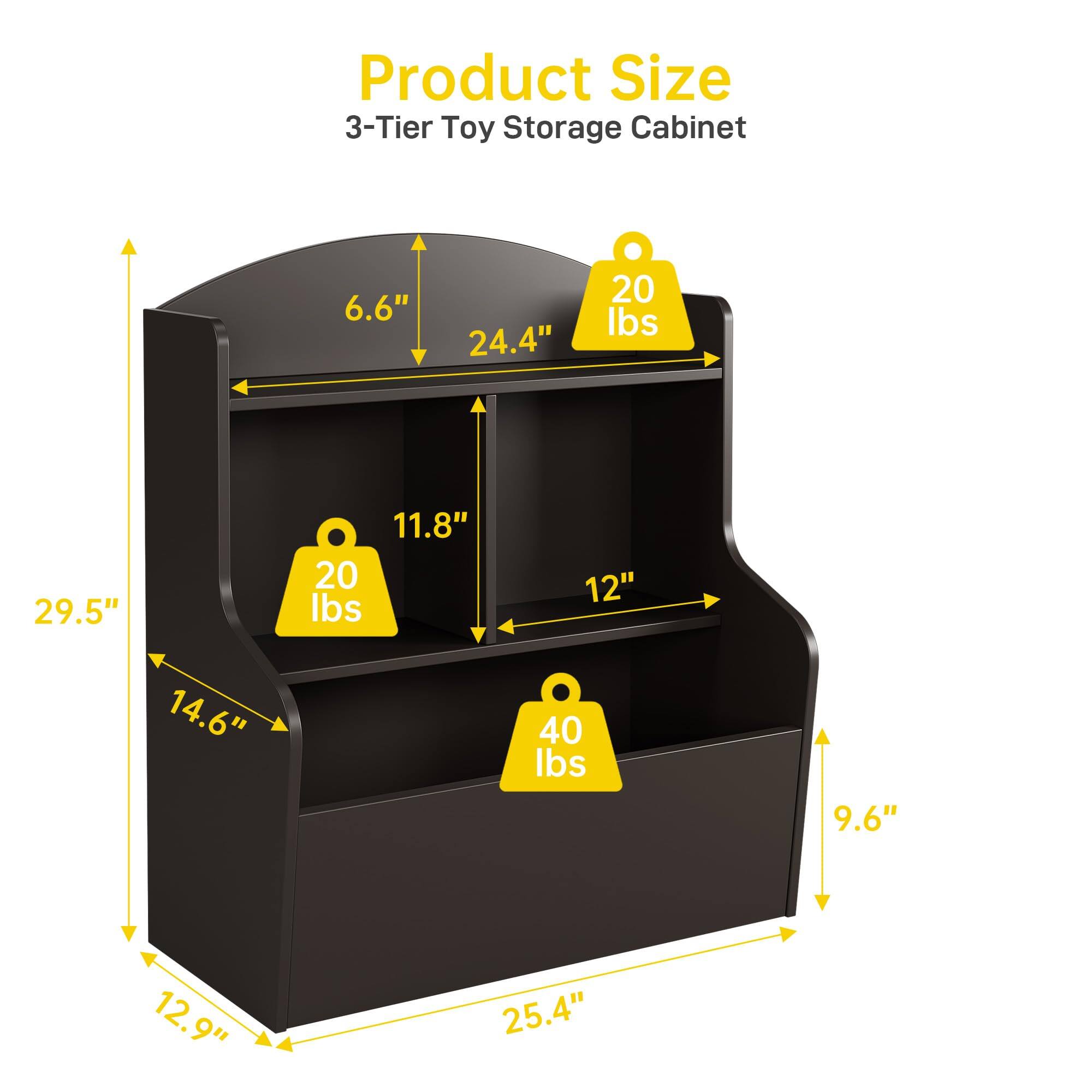 Acekool 3 Tier Kids Toy Storage Organizer, Kids Bookshelf Toy Shelf ...